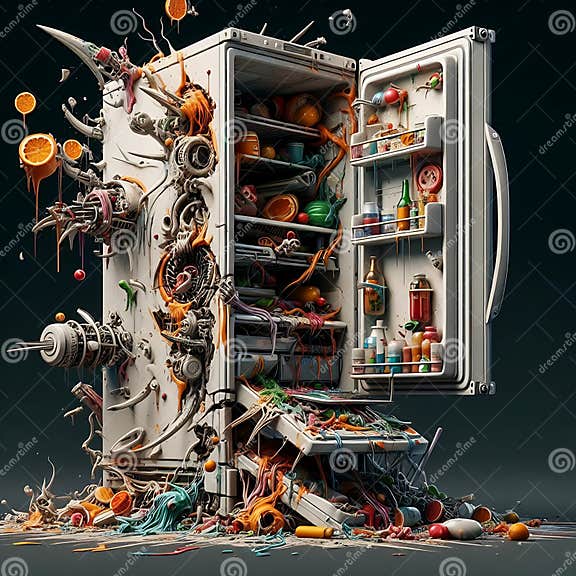 A Refrigerator with Food Exploding, Abstract Explosion Concept Stock ...