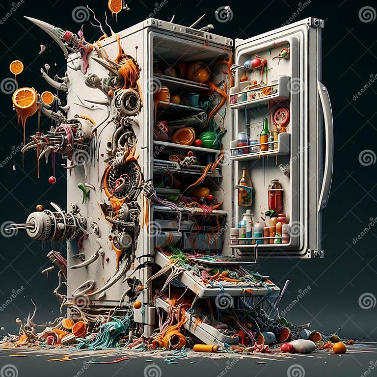 A Refrigerator with Food Exploding, Abstract Explosion Concept Stock ...