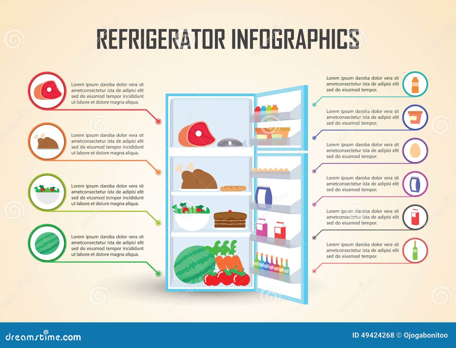 Refrigerator with Food Icons Infographic Elements Stock Vector ...