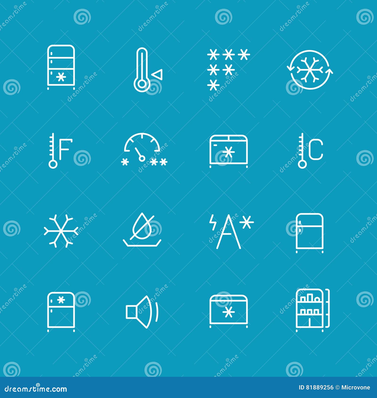 Refrigerator, Home Freezer And Industrial Fridge Linear Icons. Food ...