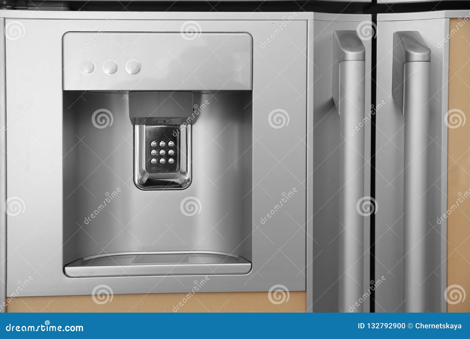 Refrigerator with Ice and Water System, Closeup. Modern Kitchen Stock ...