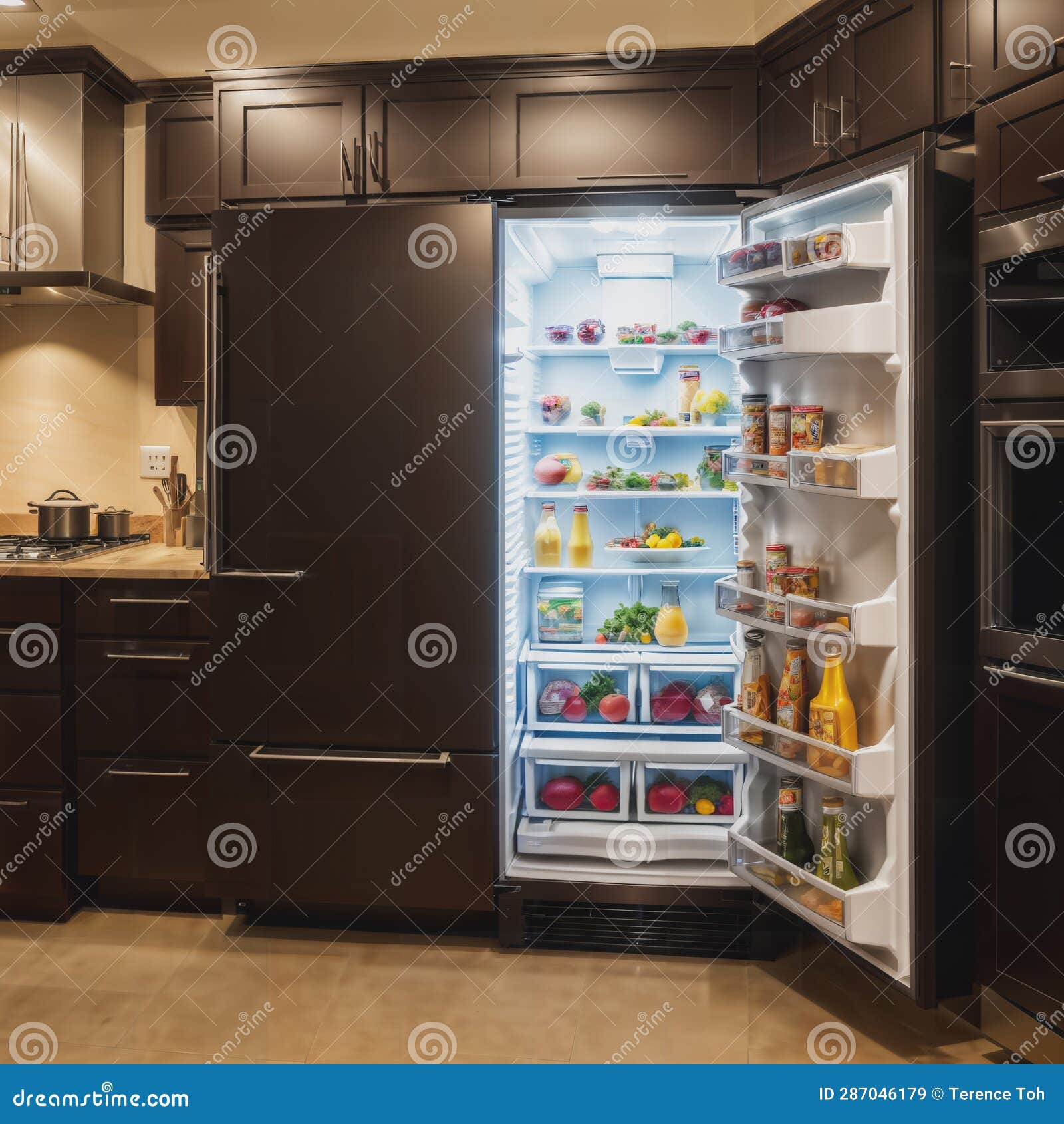 A Refrigerator with an Open Door Showing All the Stuff Inside Stock ...