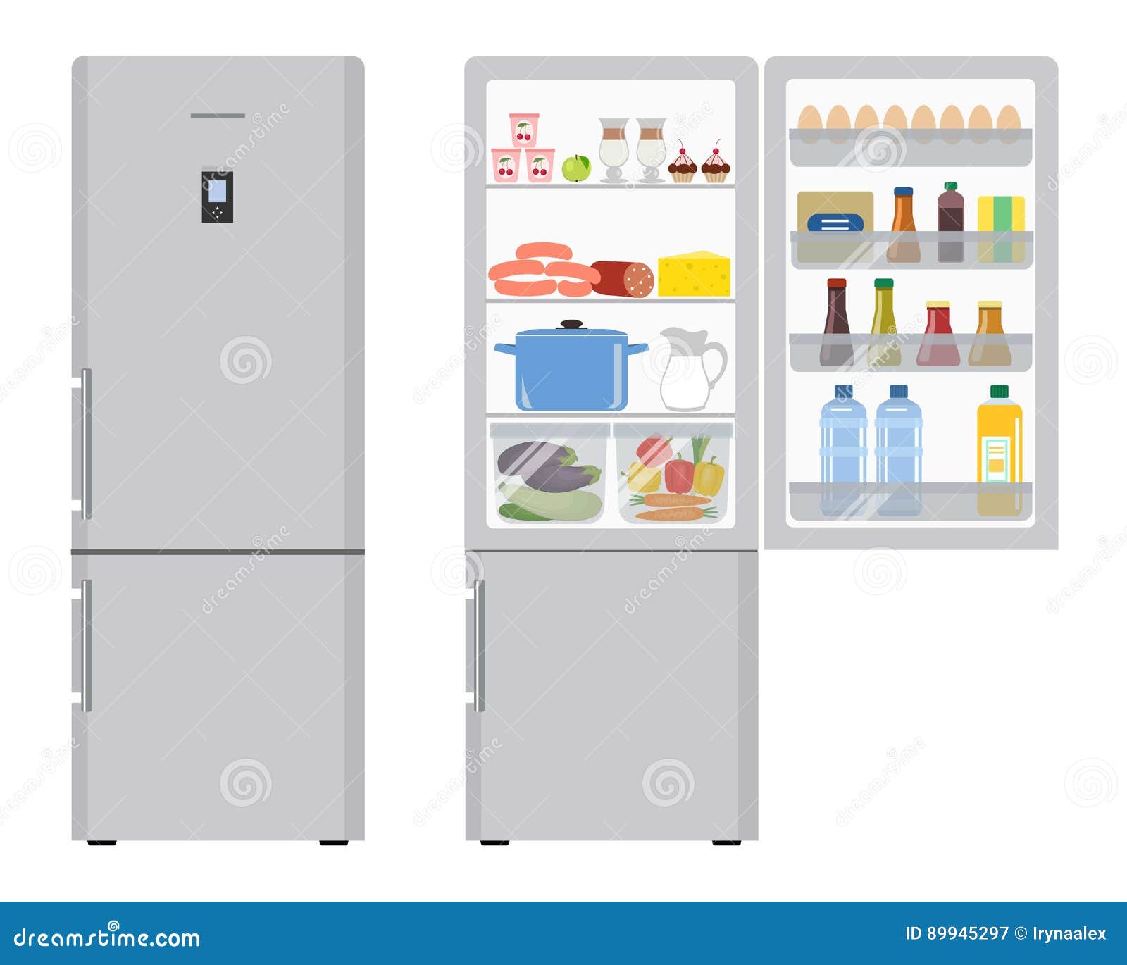 Refrigerator with Open Doors, a Full of Food Stock Vector ...