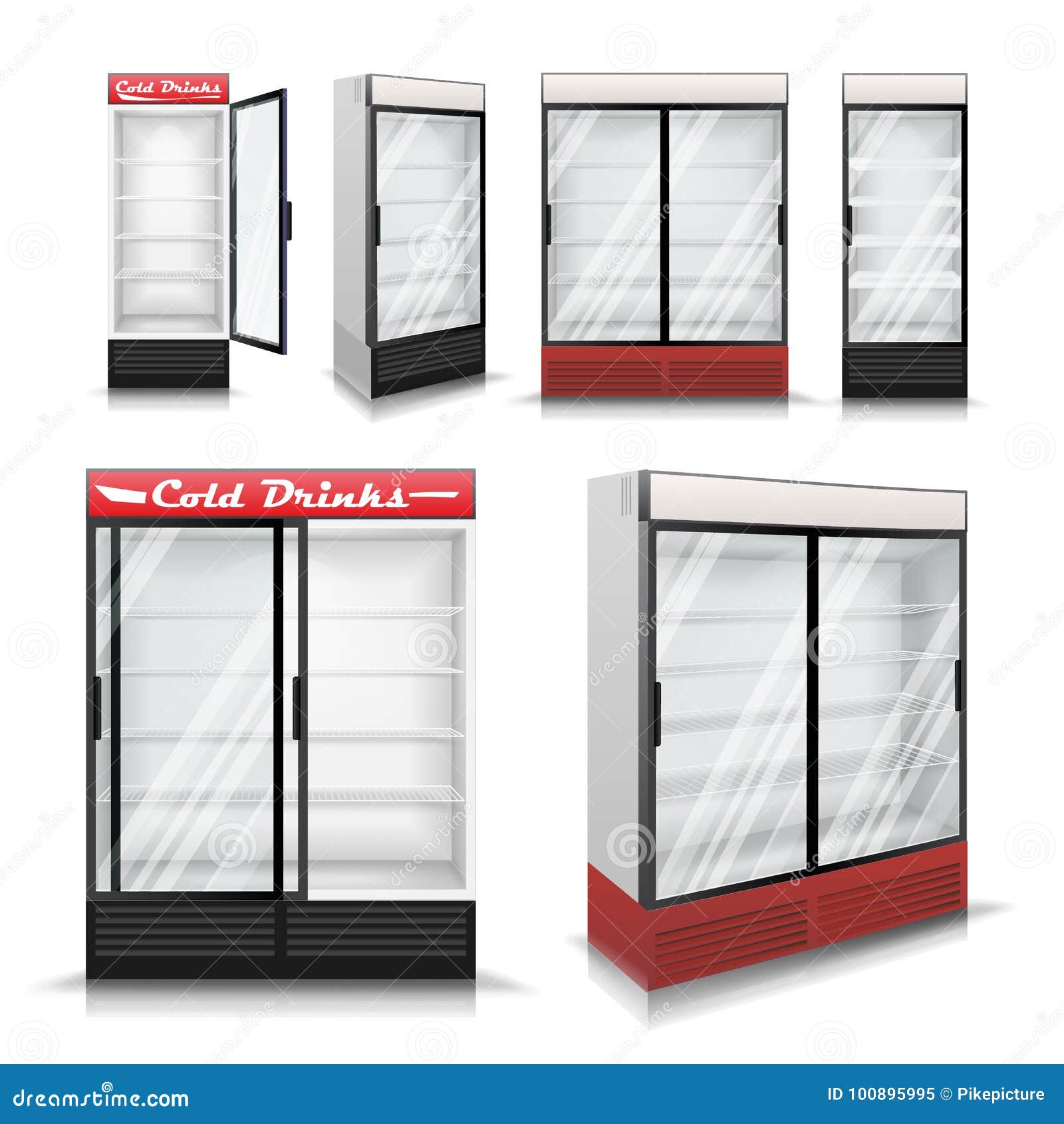 Realistic Refrigerator Set Vector. Cooling Drinks. Fridge Freezer with ...