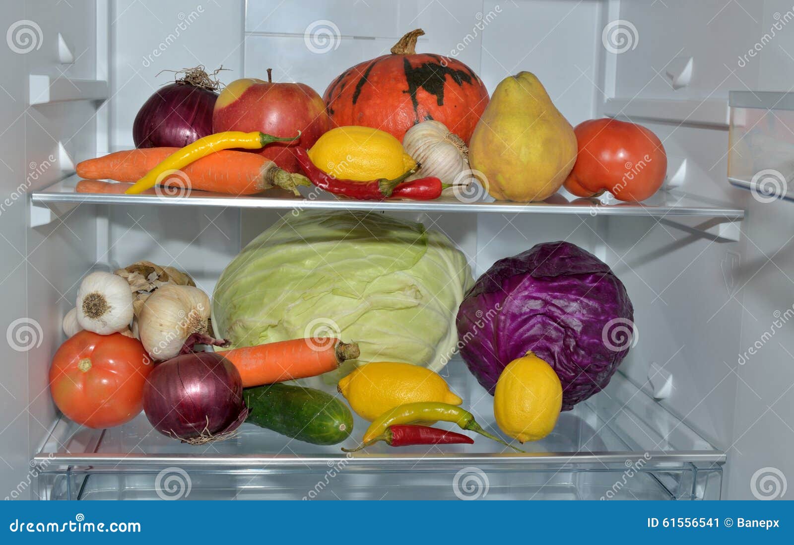 Refrigerator Shelves with Fruits and Vegetables Stock Image - Image of ...