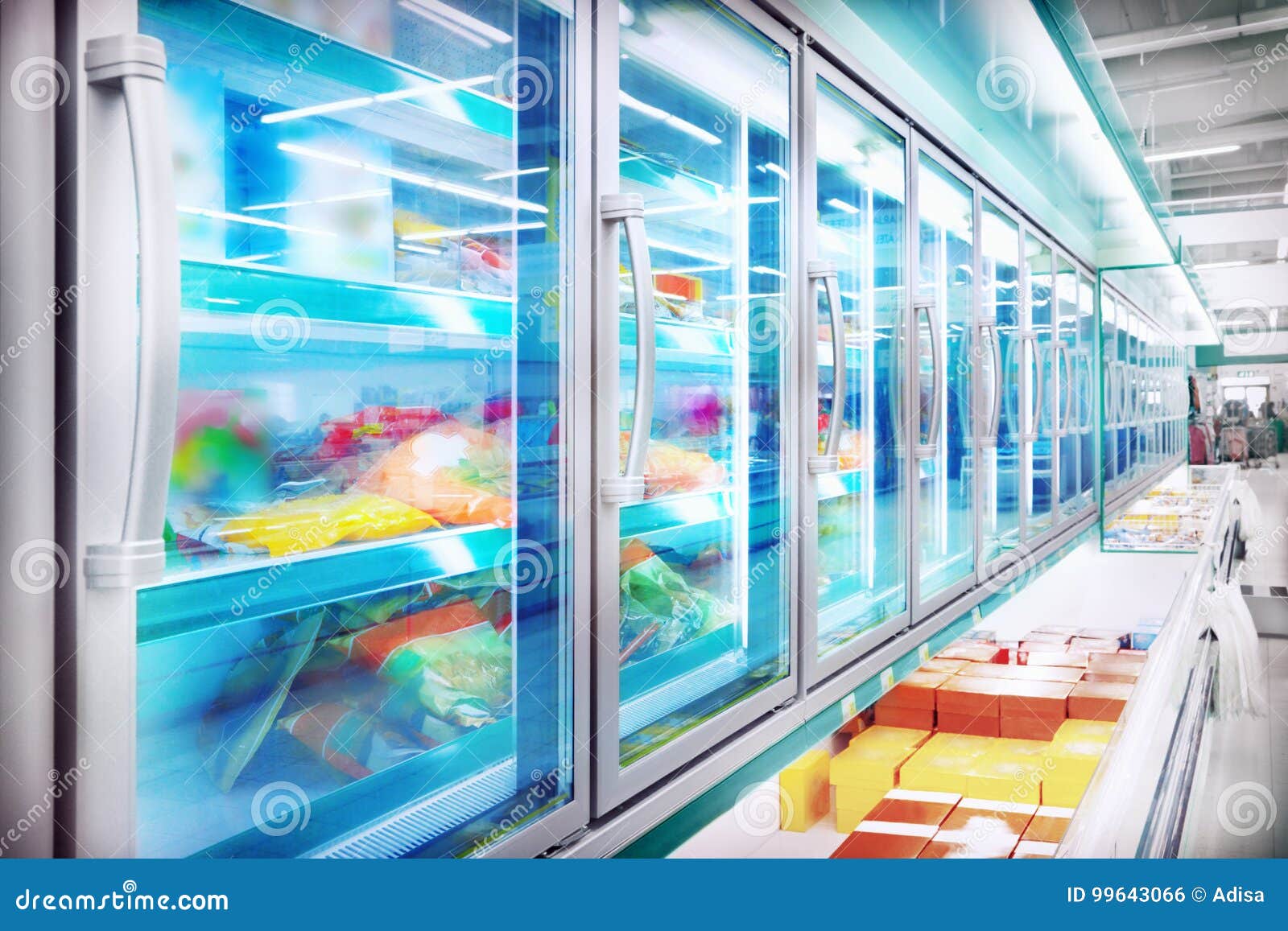 Refrigerator in the Supermarket Stock Photo - Image of fridge, freezer ...