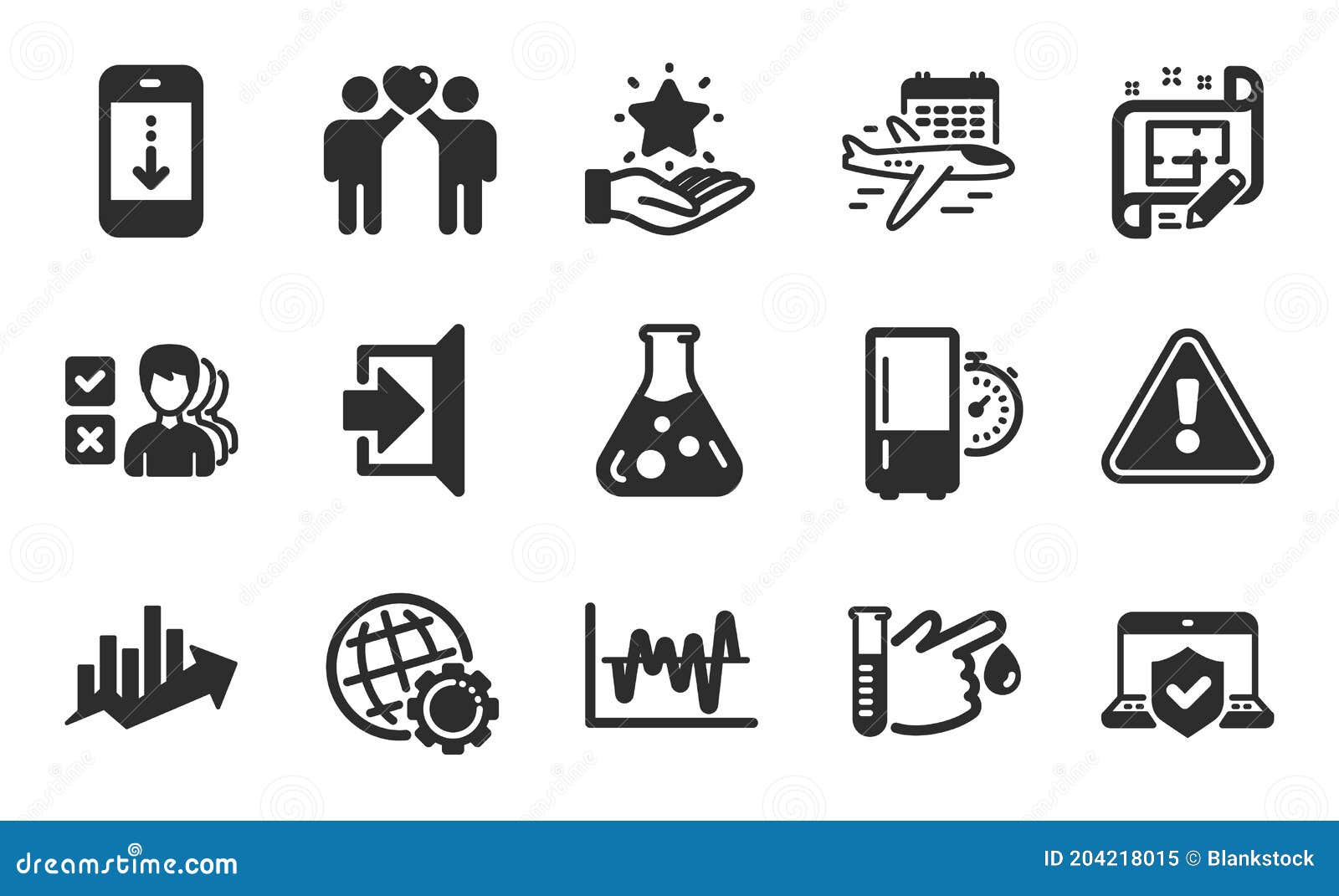 Refrigerator Timer, Chemistry Lab and Scroll Down Icons Set. Vector ...