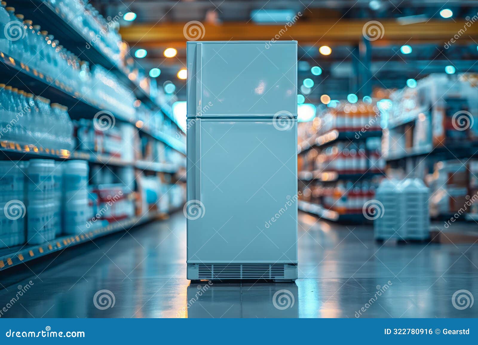 Refrigerator in Warehouse Aisle Stock Photo - Image of goods ...