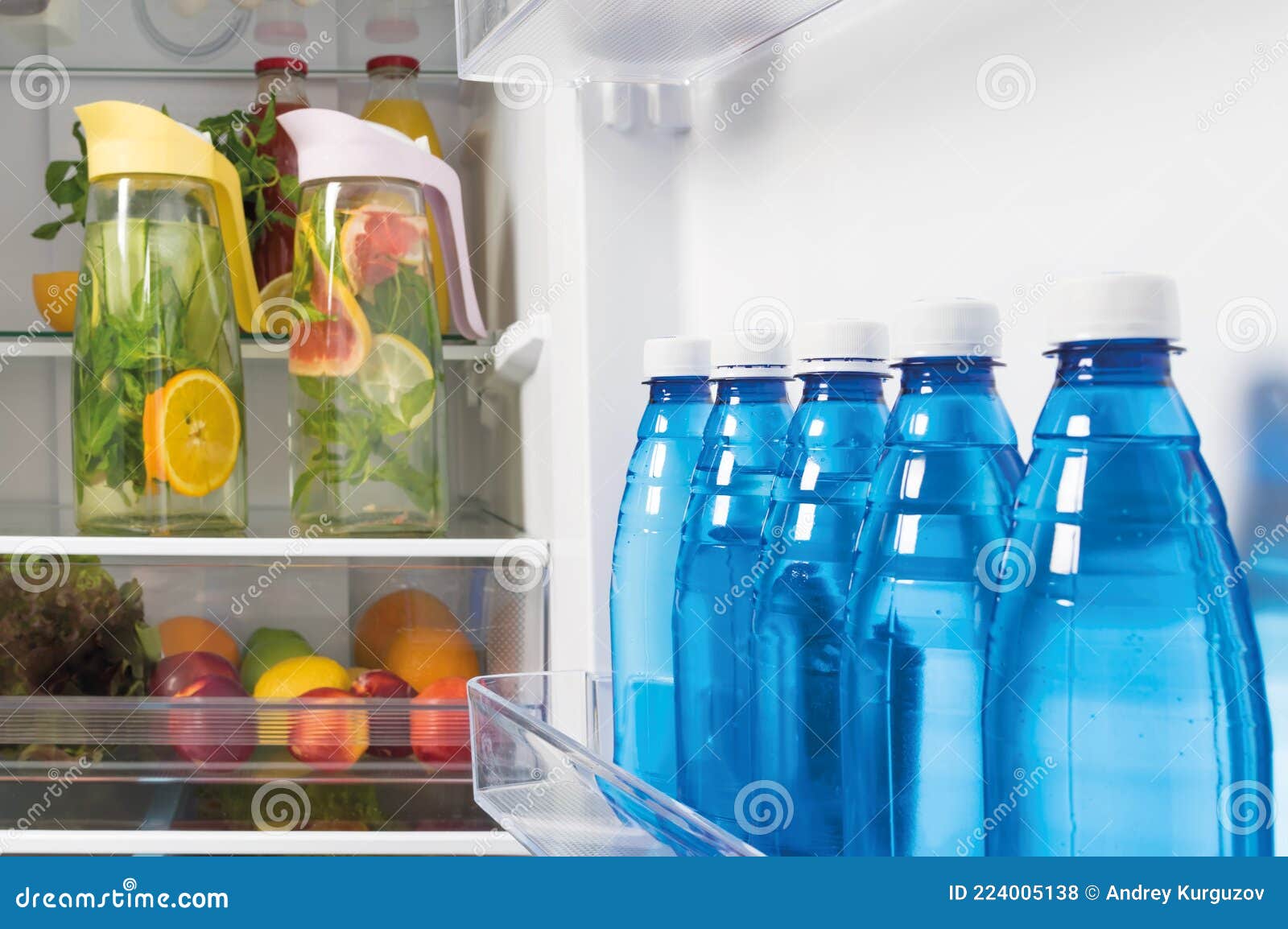 In Refrigerators Bottled Water and Lemonade from Fresh Fruit in ...