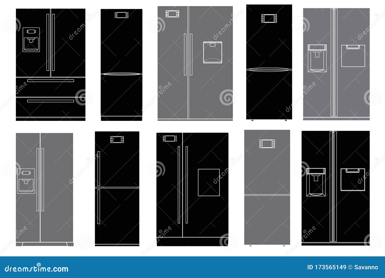 Refrigerators. Set of Outline Drawings Stock Vector - Illustration of ...