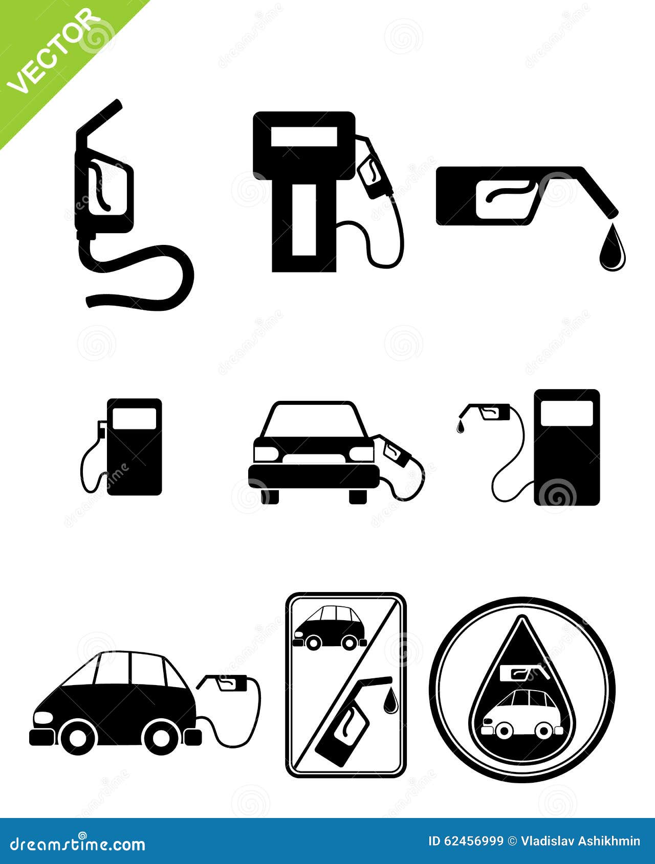 Car Refueling Station Icons. Gas And Petrol Pump, Electric Vehicle ...