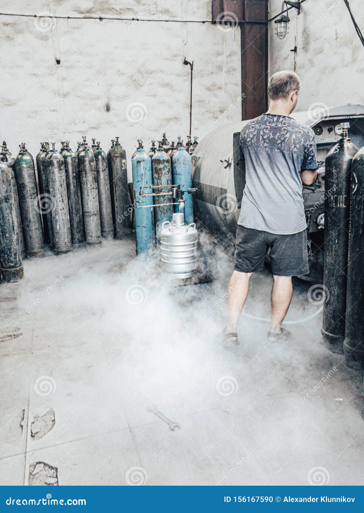 Refueling the Tank with Nitrogen at a Gas Station. a Man is Refueling ...