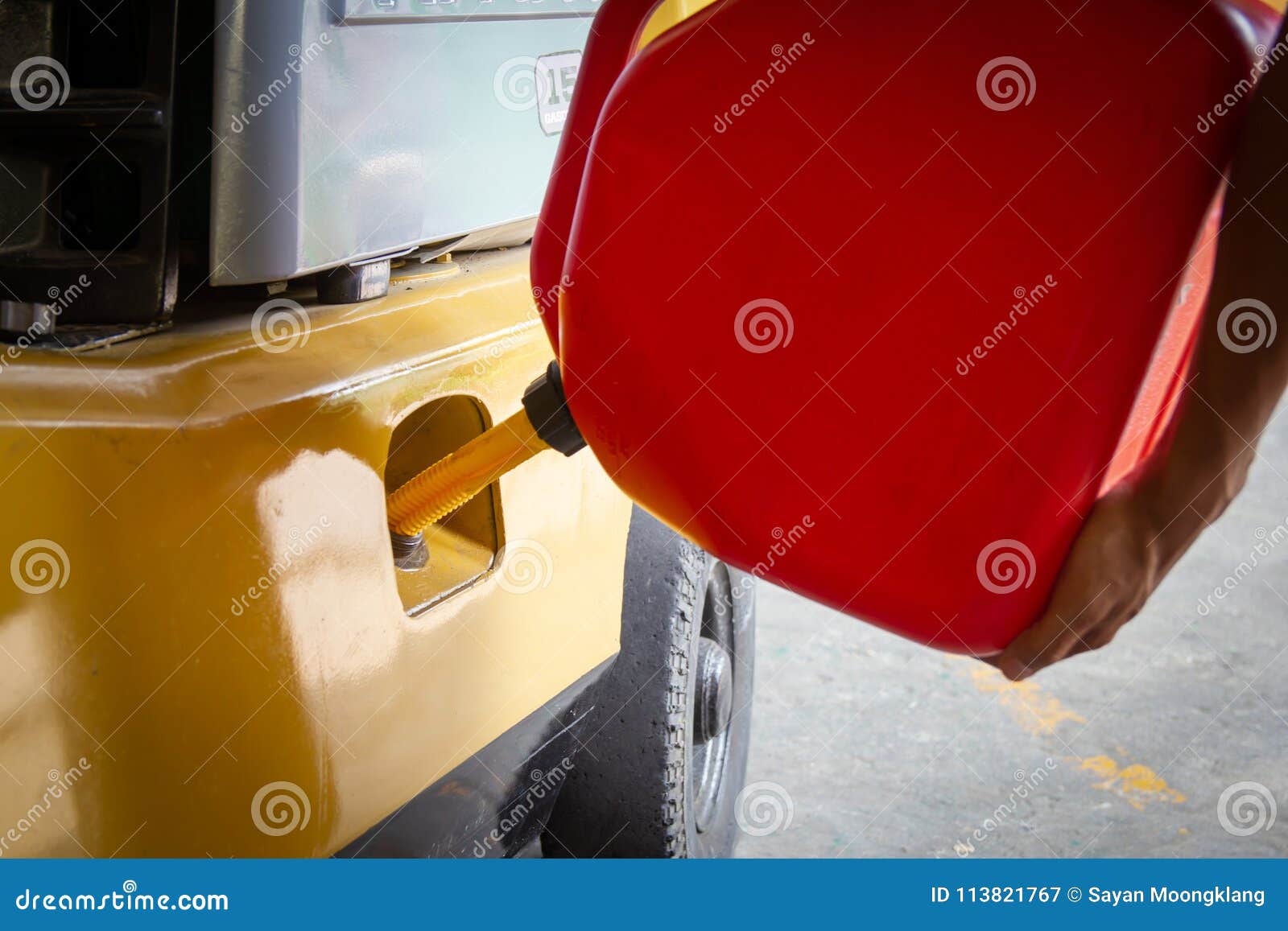 Refueling Using a Gallon Tank for a Forklift or Machine. Stock Image ...