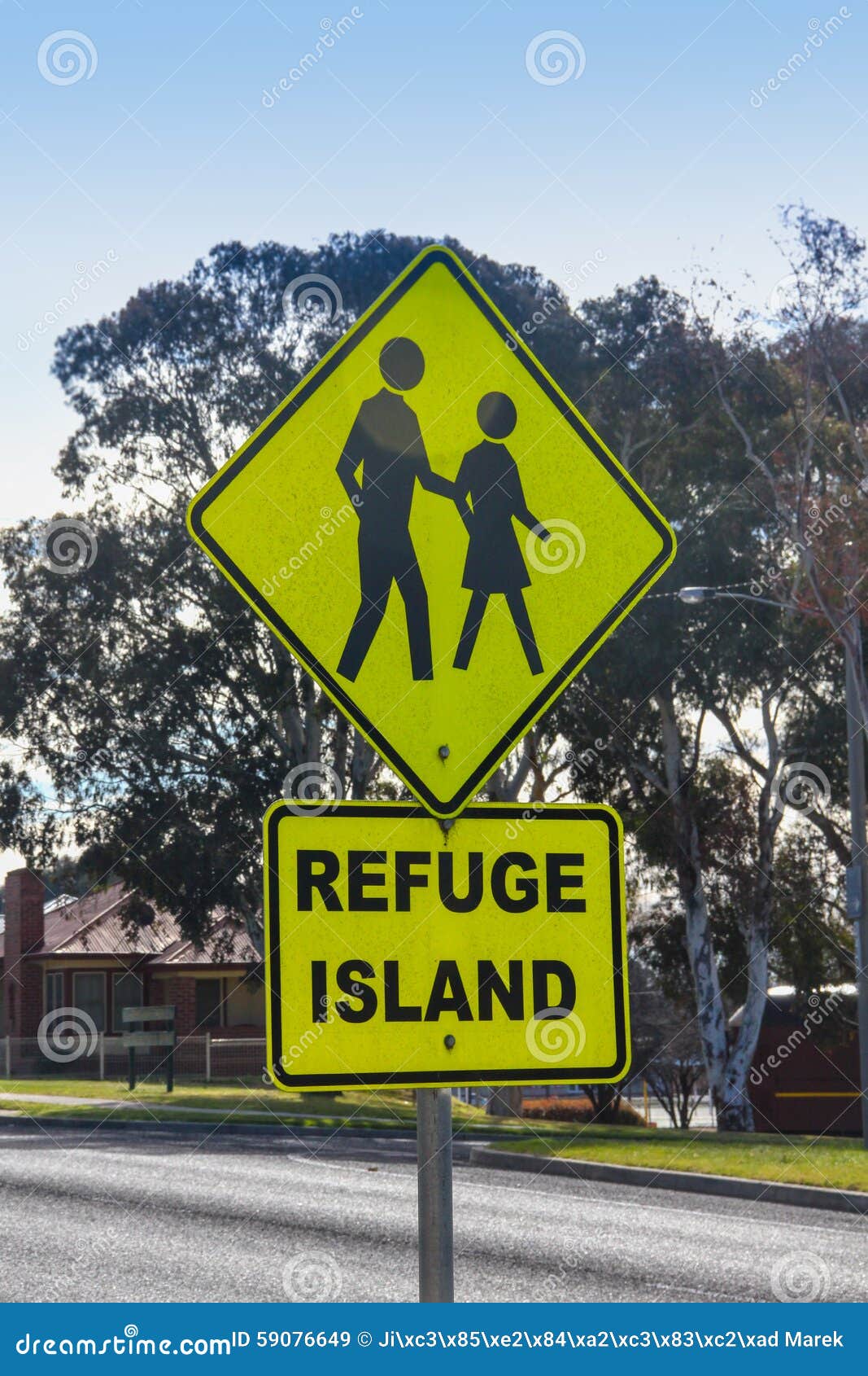 Refuge Island Warning Traffic Sign Royalty-Free Stock Photography ...