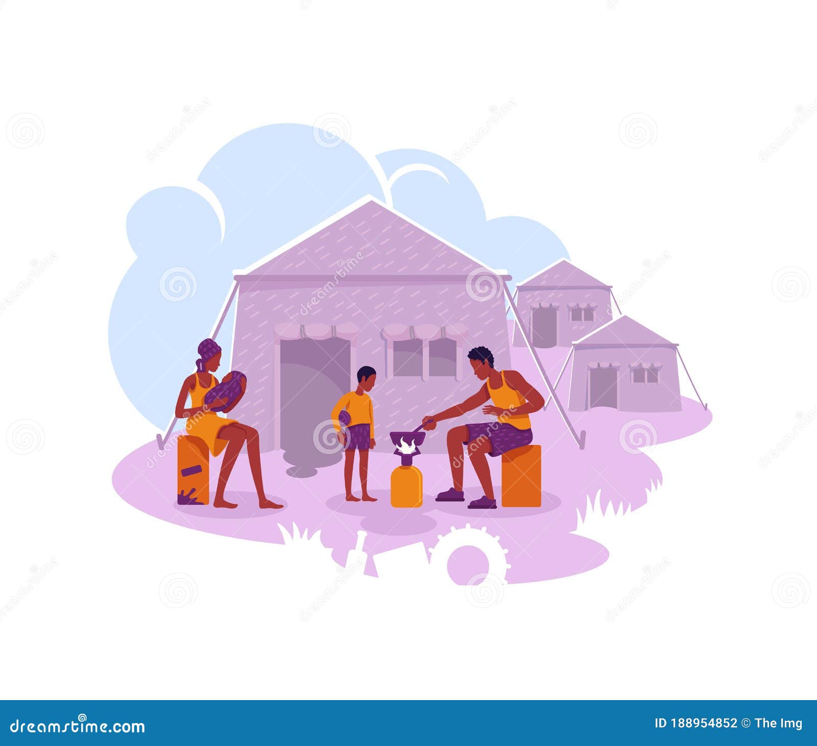 Refugee Camp 2D Vector Web Banner, Poster Stock Vector - Illustration ...