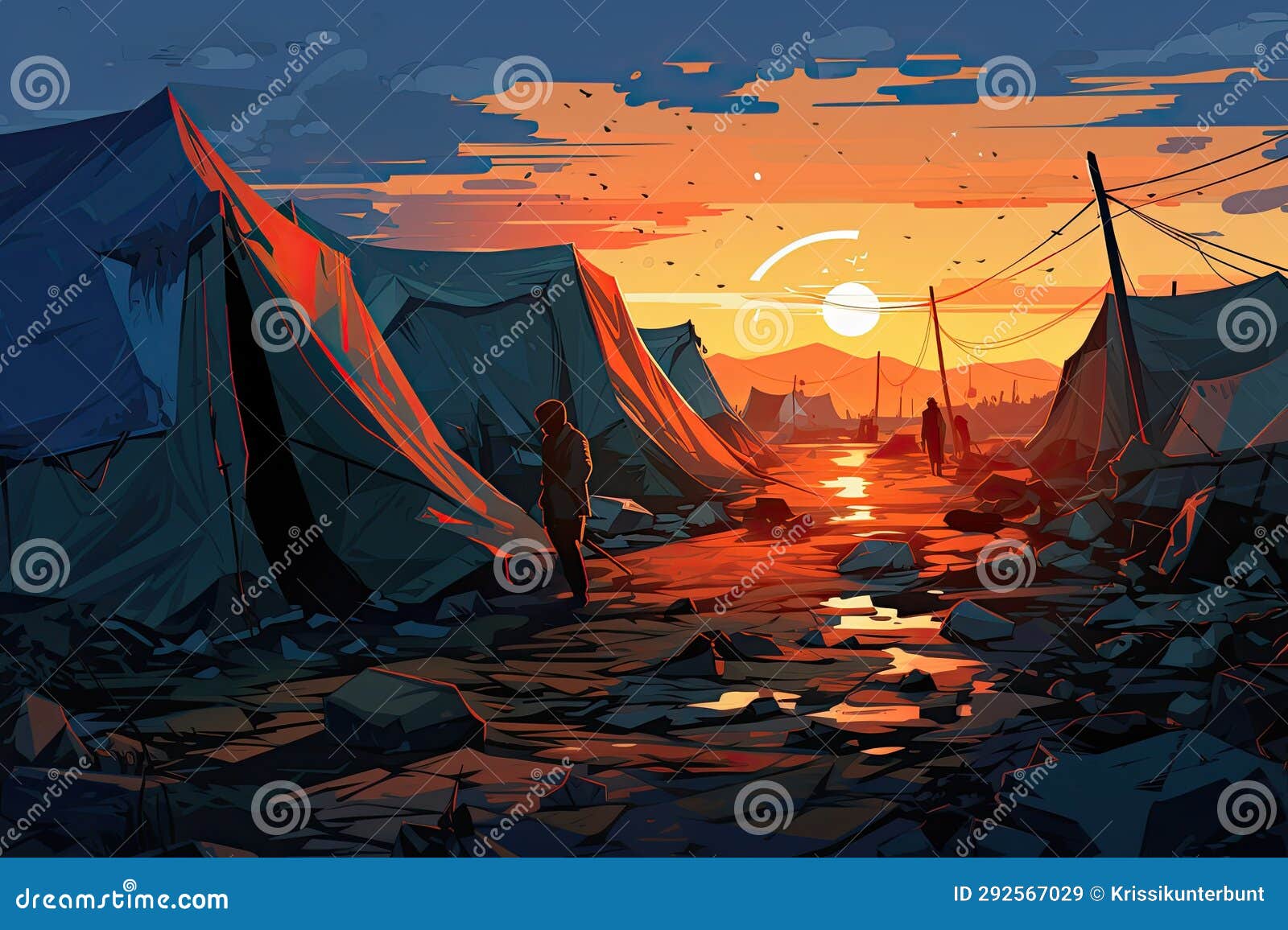 Refugee Camp 2D Vector Web Banner, Poster | CartoonDealer.com #188954852