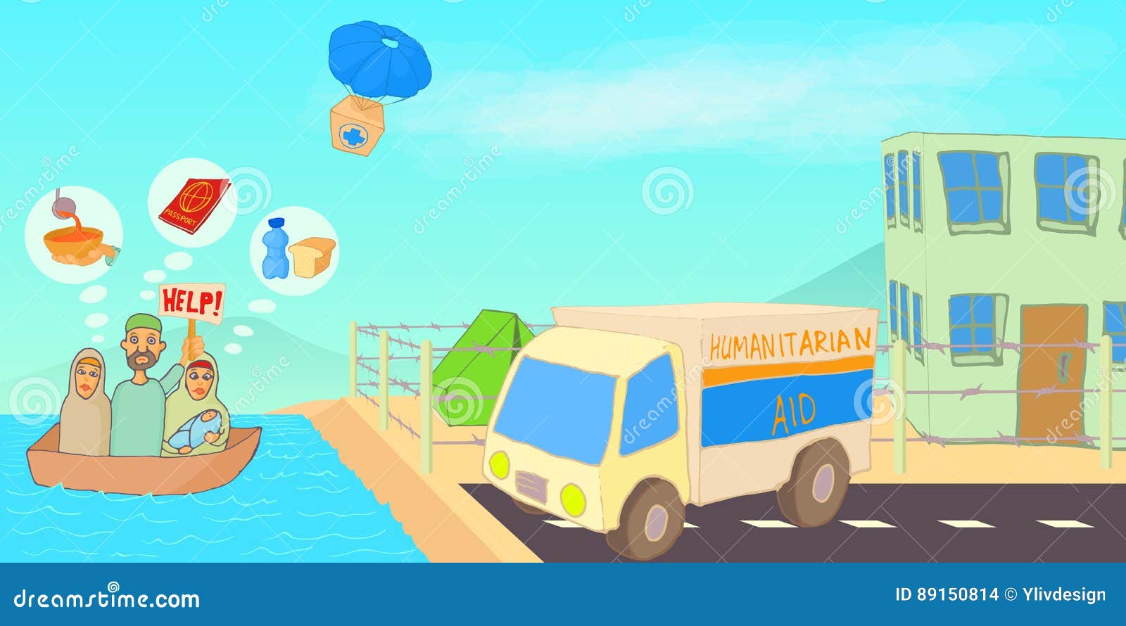 Refugee Crisis Horizontal Banner, Cartoon Style Stock Vector ...