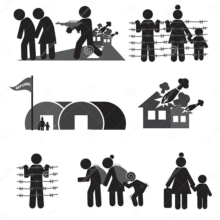 Refugee Icon Set. stock vector. Illustration of pictogram - 62575042