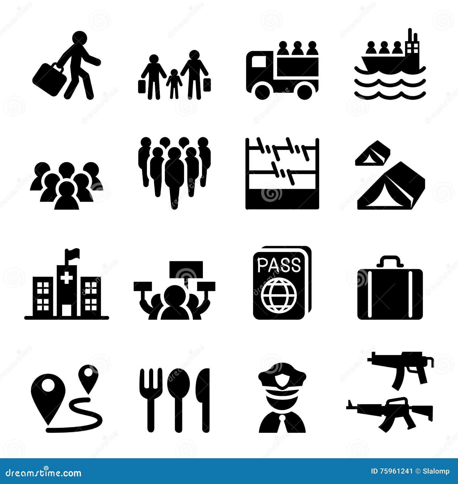 Refugee, Immigrants, Immigration Icons Set Stock Vector - Illustration ...