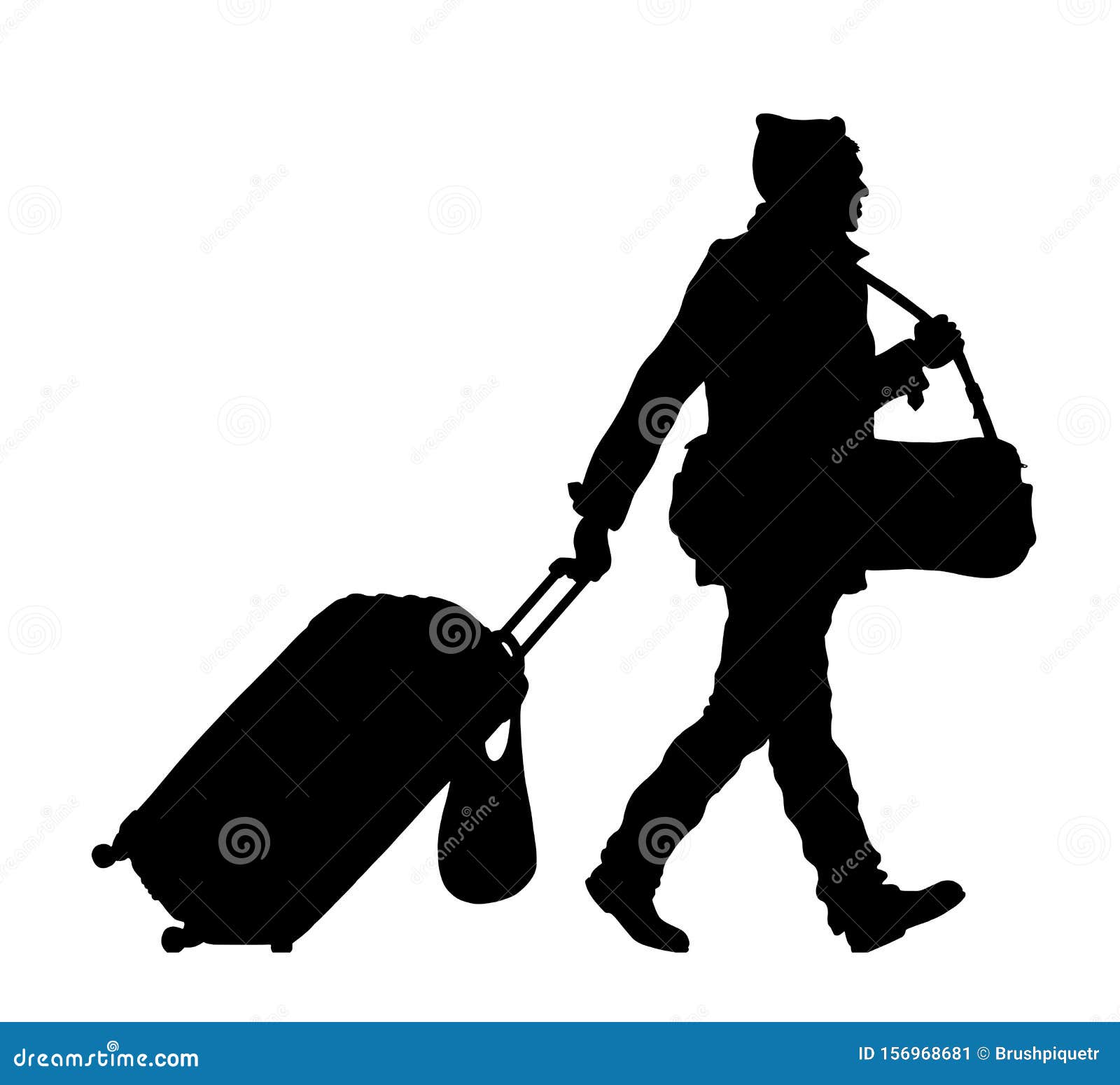 Refugee Man Silhouette with Wheeled Bag and Valise Stock Vector ...