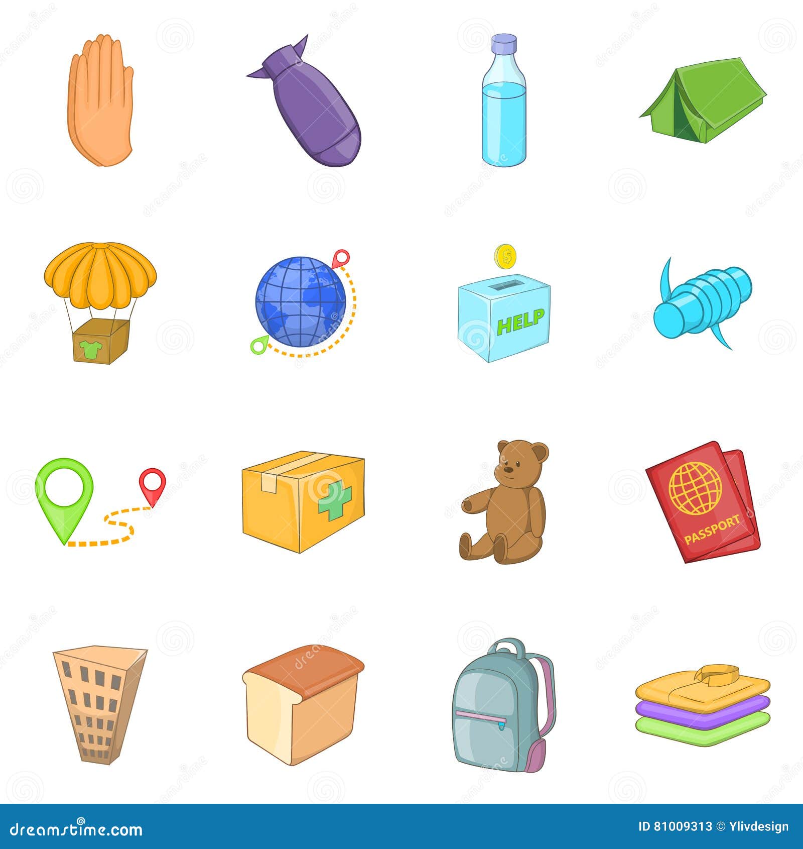 Refugees Icons Set, Cartoon Style Stock Vector - Illustration of tents ...