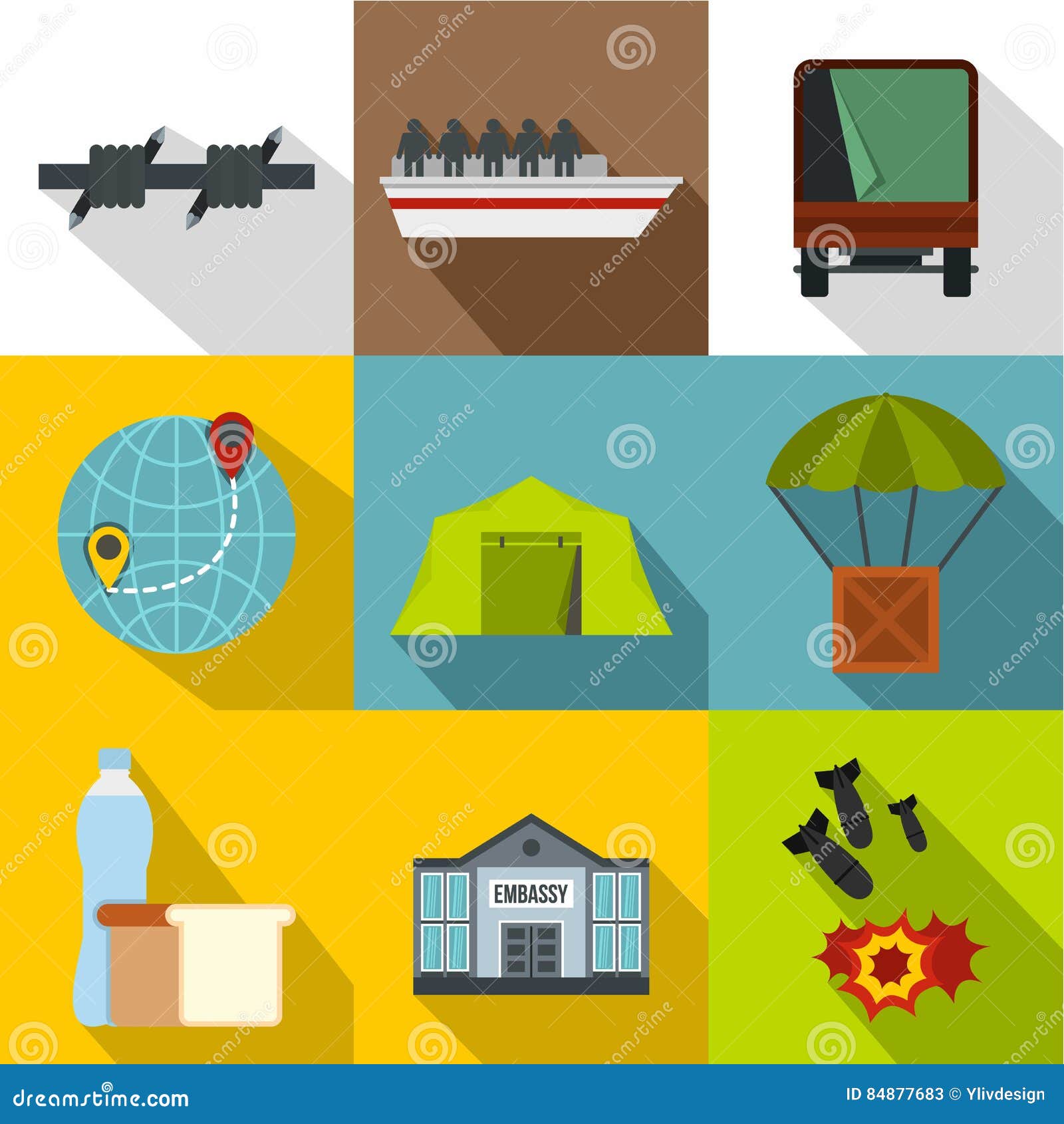 Refugees Icons Set, Flat Style Stock Vector - Illustration of crisis, illegal: 84877683
