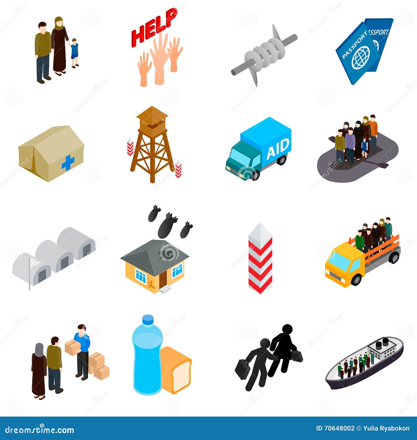 Refugees Icons Set, Isometric 3d Style Stock Vector - Illustration of ...