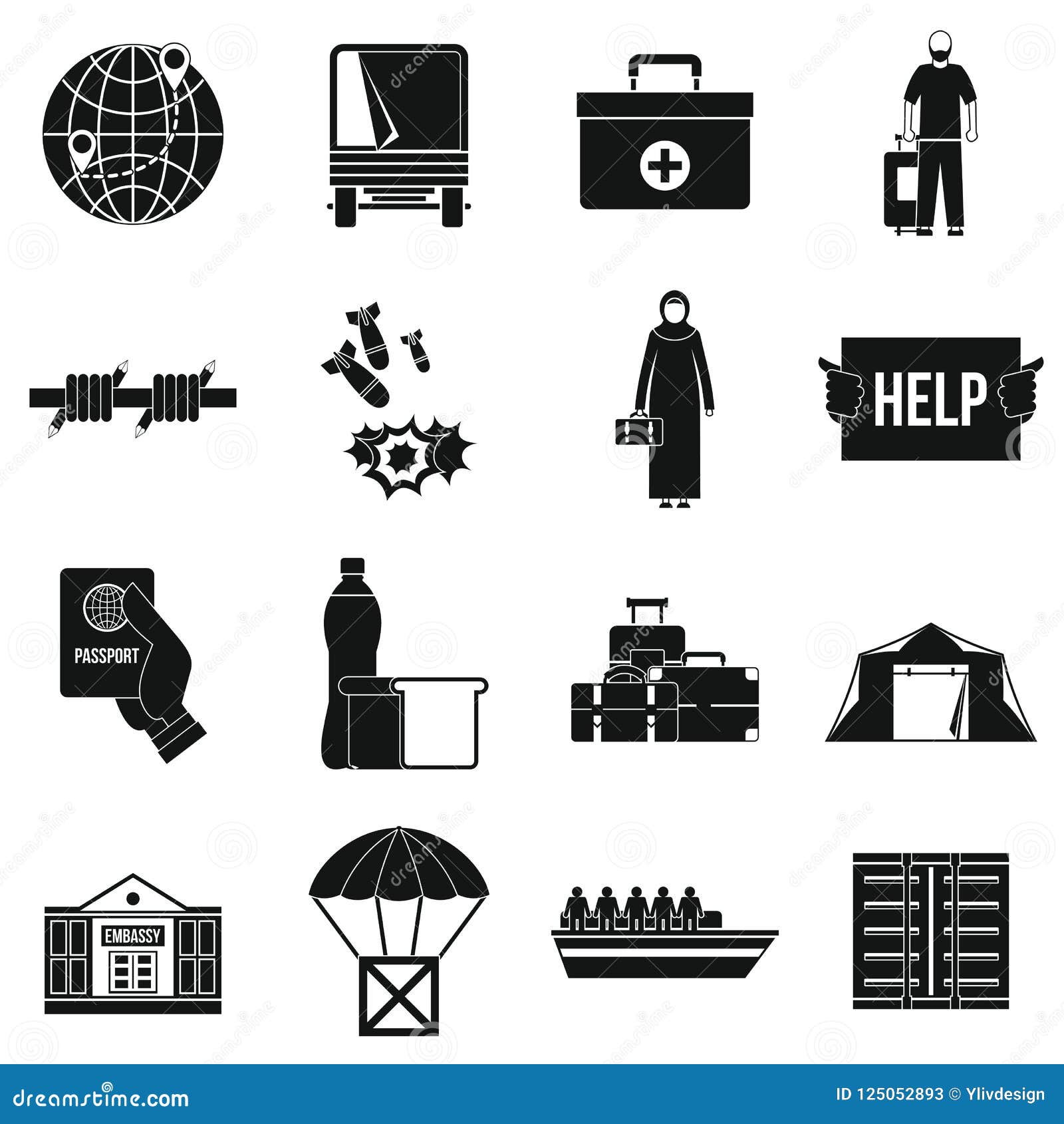 Refugees Problem Icons Set, Simple Style Stock Illustration ...
