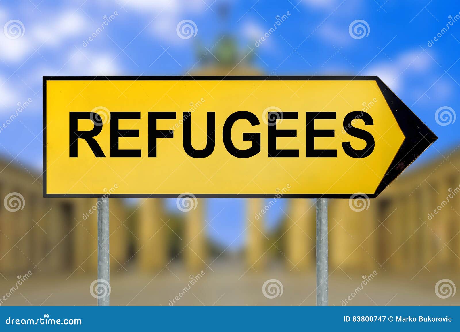 Refugees Traffic Sign with Blurred Berlin Background Stock Image ...