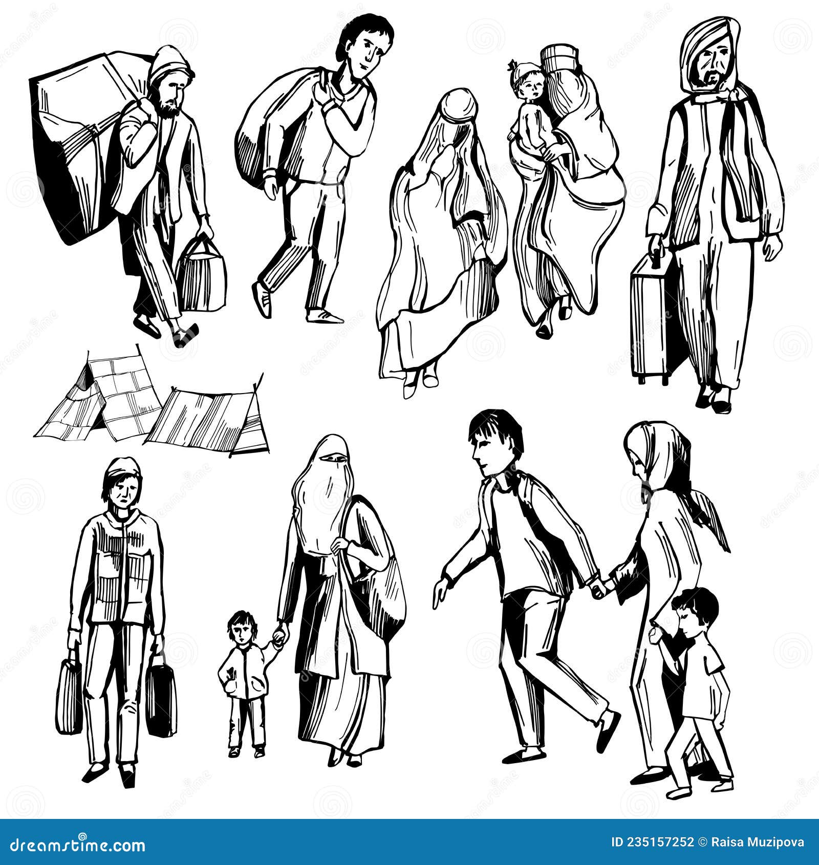 Refugees. Vector Sketch Illustration Stock Vector - Illustration of ...