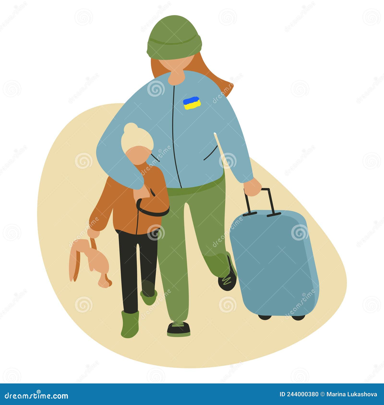 Refugiada Ucraniana Y Niñita Con Maleta Ilustración del Vector ... Refugiada Ucraniana Y Niñita Con Maleta Ilustración del Vector ...