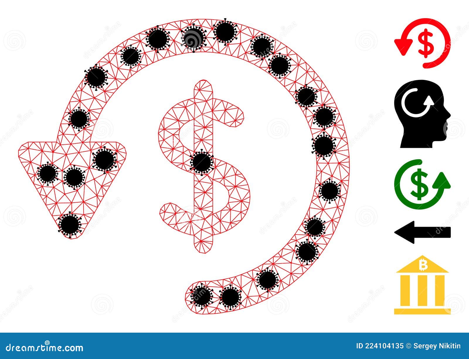 Refund Wireframe Mesh Icon with Covid Elements Stock Vector ...
