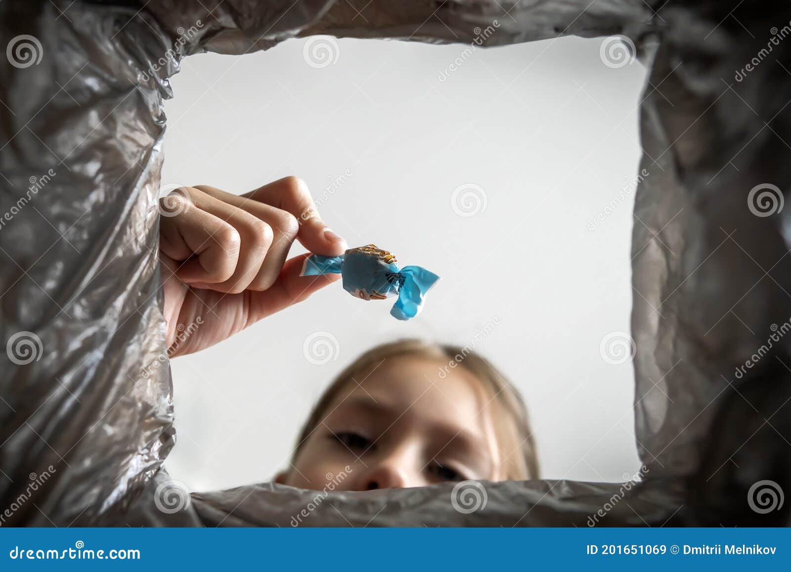 Refusal of Sweets. Girl Throws Sweet Candy in Trash Stock Image - Image ...