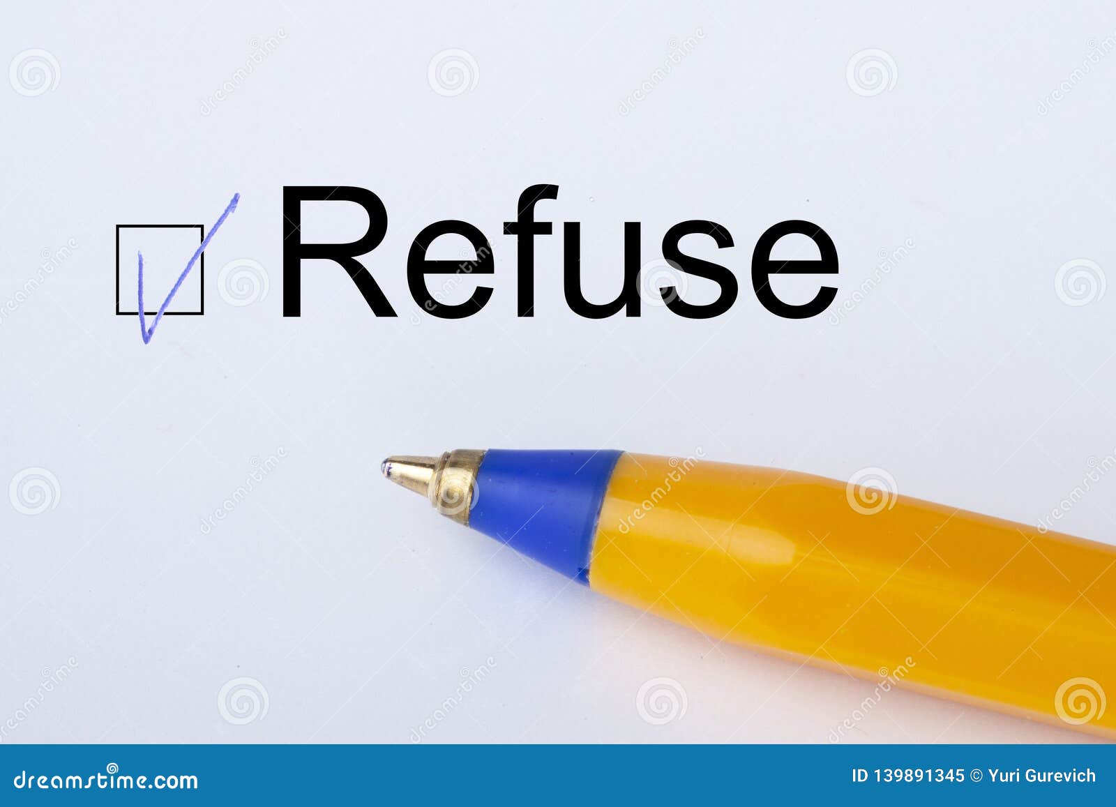 Refuse- Checkbox with a Tick on White Paper with Yellow Pen. Checklist ...