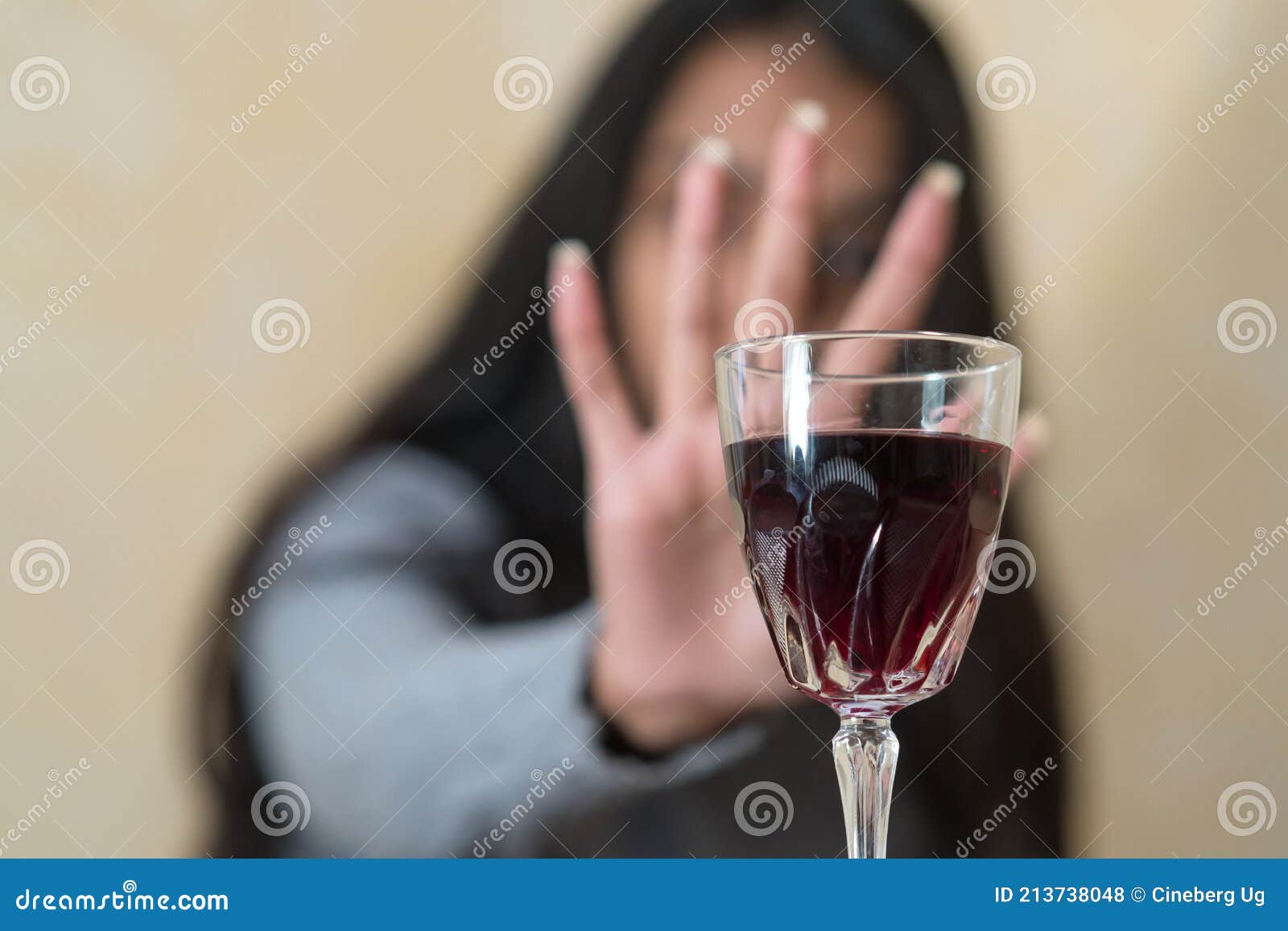 Refusing alcohol stock photo. Image of displeasure, female - 213738048