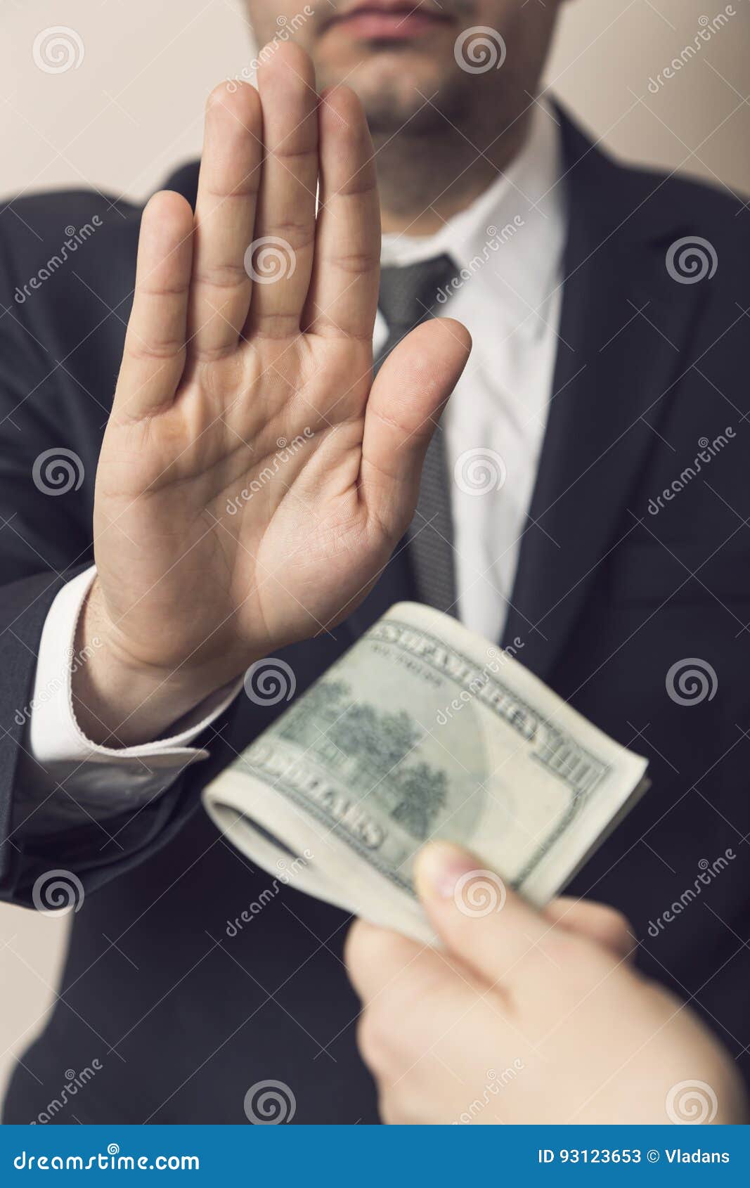 Refusing a bribe money stock image. Image of agreement - 93123653