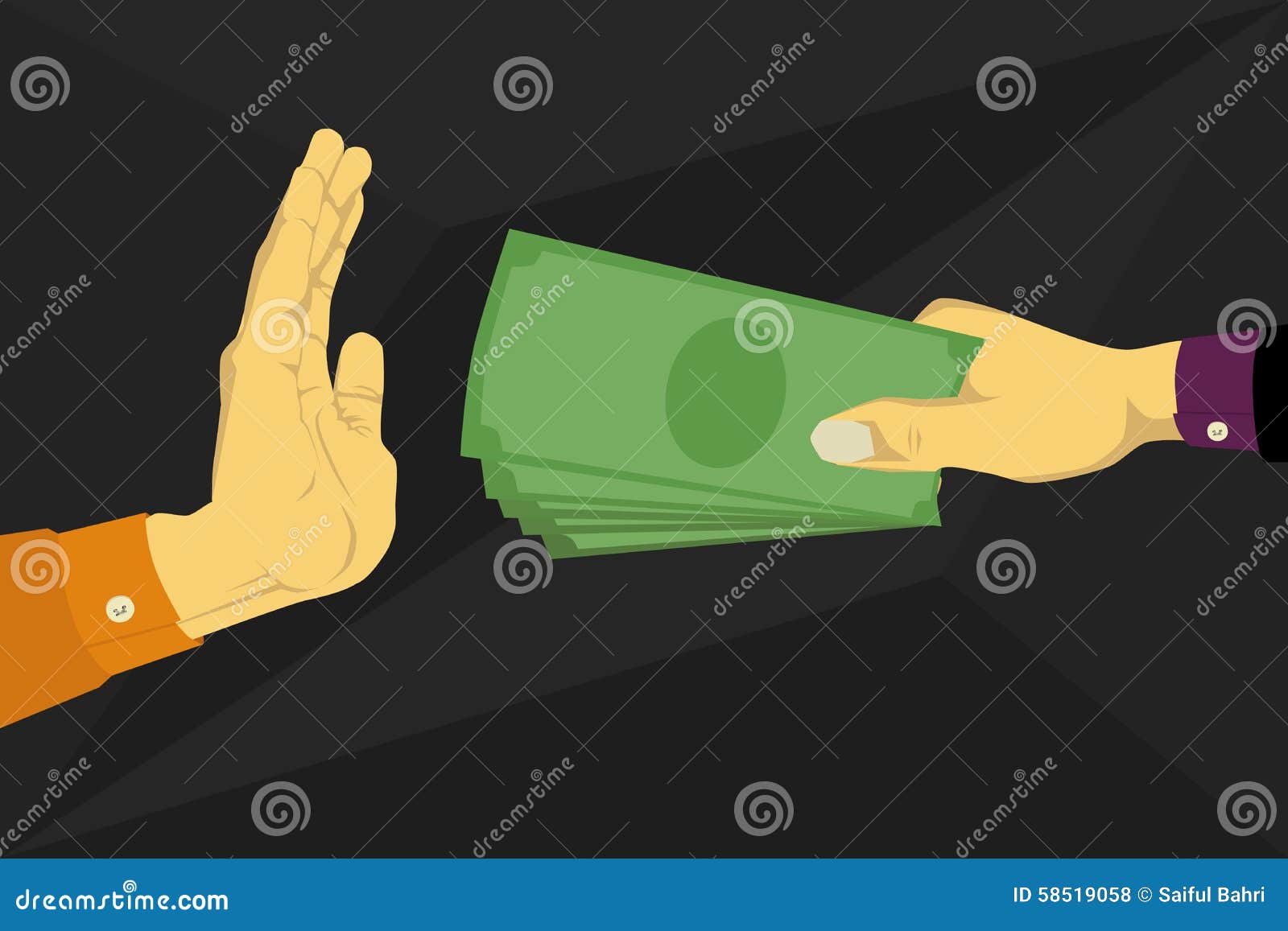 Refusing the money offered stock vector. Illustration of hands - 58519058