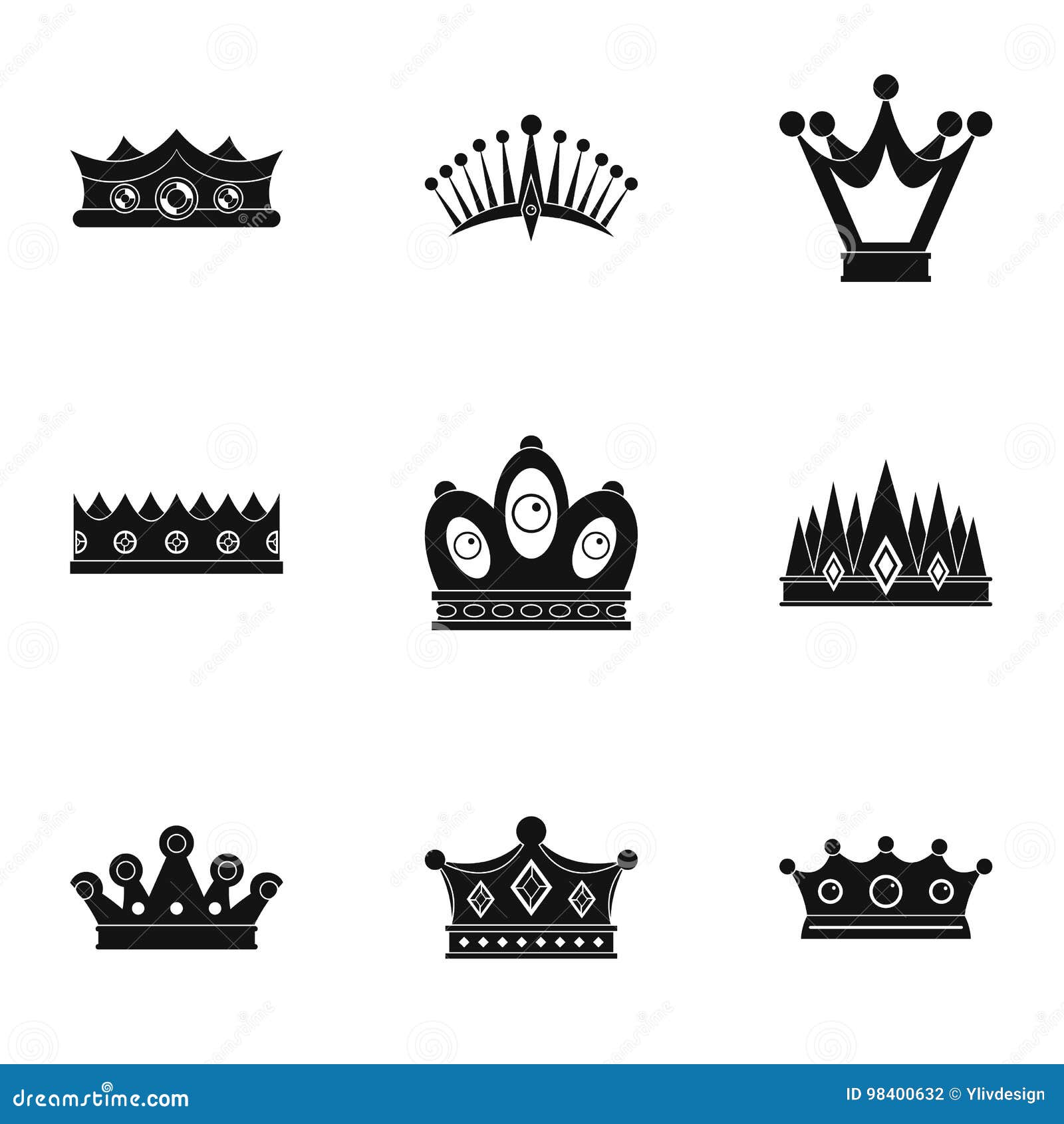 Regal Crown Icon Set, Simple Style Stock Vector - Illustration of ...