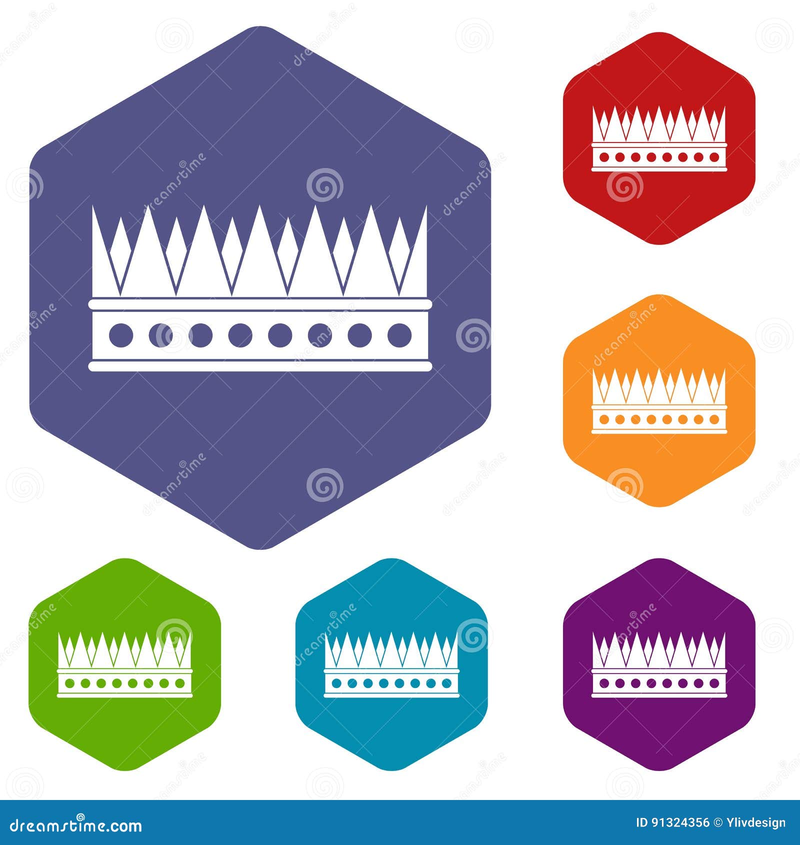 Regal Crown Icons Set Hexagon Stock Vector - Illustration of medieval ...