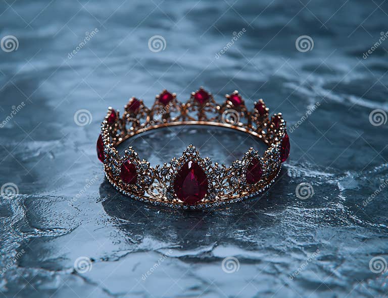 Regal Crown with Ruby Gemstones Floating on Water Stock Illustration ...