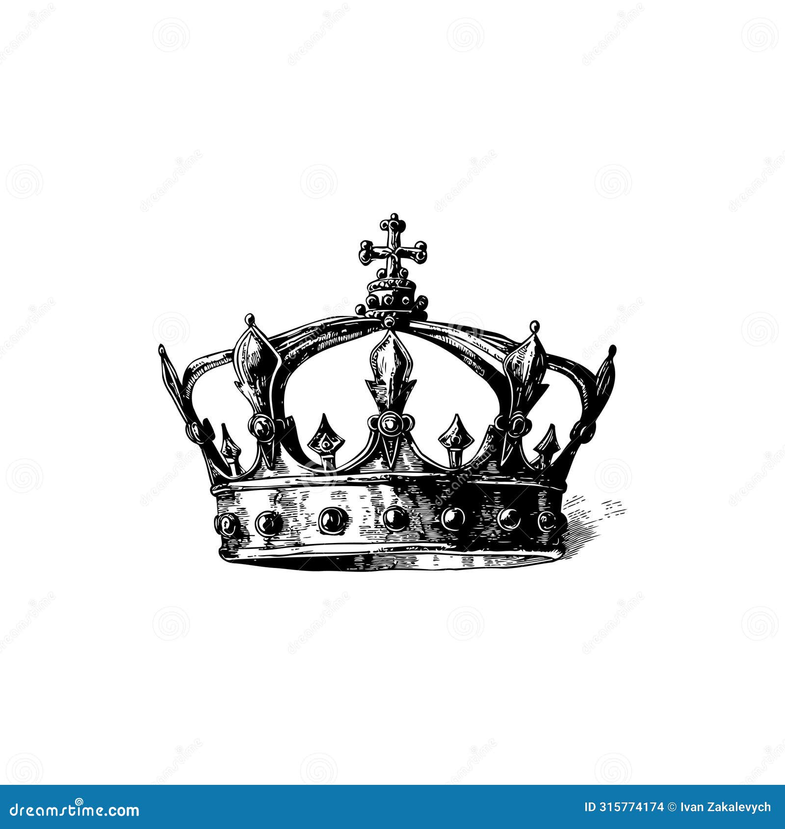 Regal Crown Sketch in Black Ink Hand Drawn Style. Vector Illustration ...
