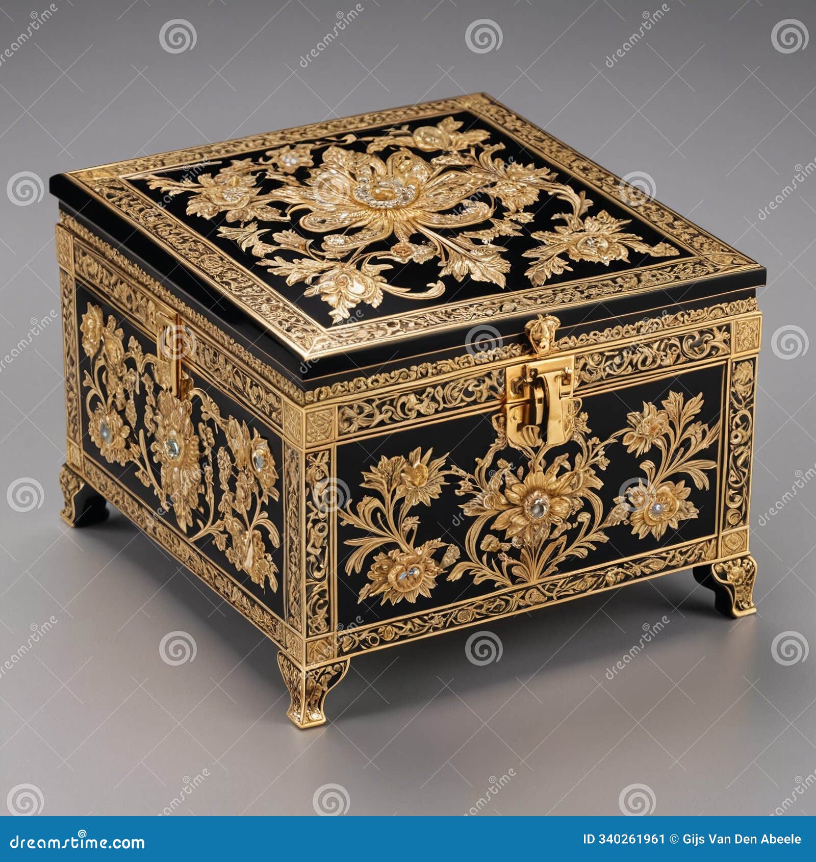 Regal Gold Inlaid Jewelry Box on Display Stock Illustration ...