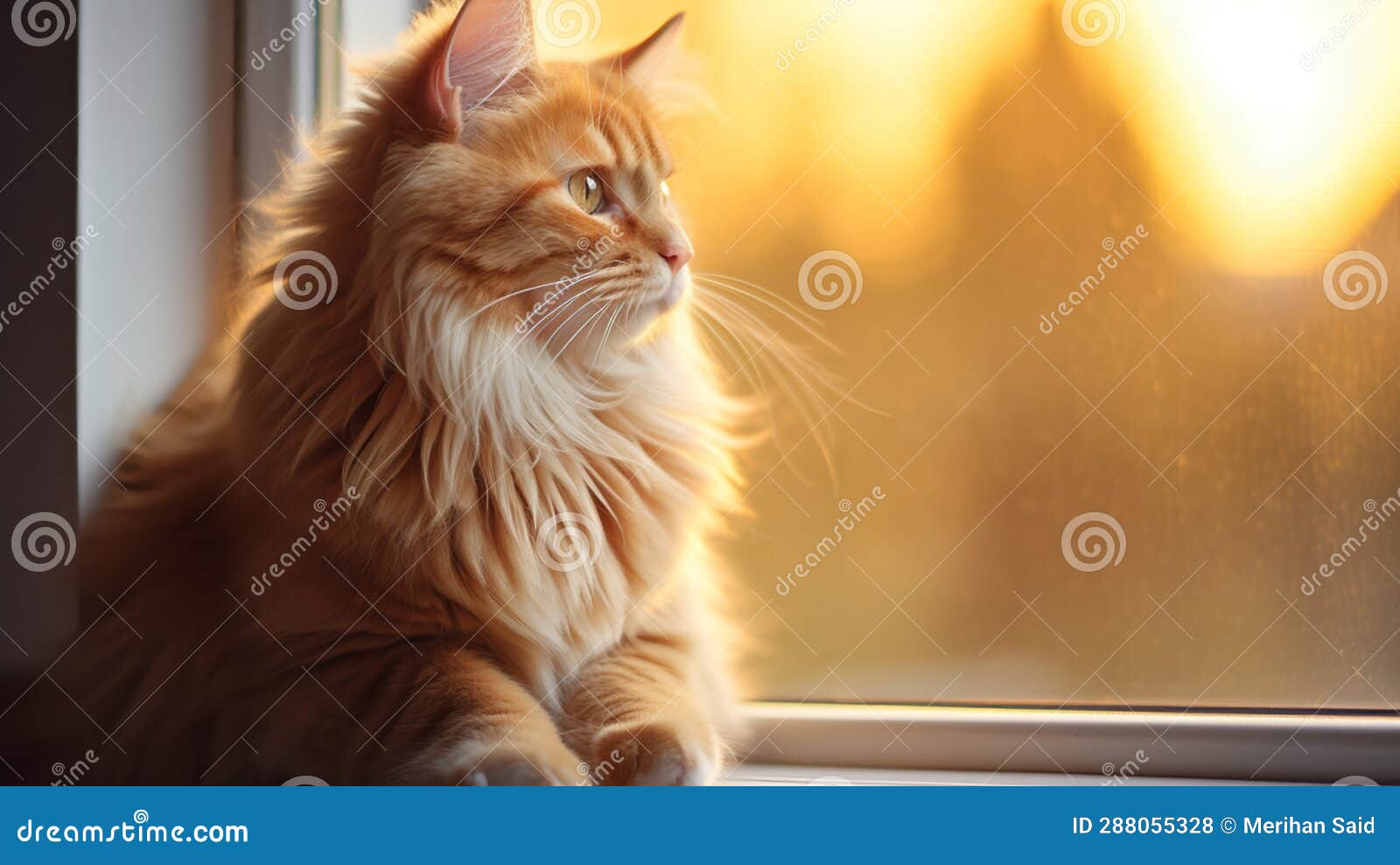 A Regal-looking Cat Perched on a Windowsill, Gazing Outside. AI ...