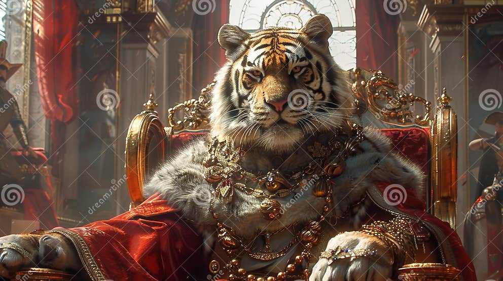 Regal Tiger on a Throne - Generative Ai Stock Illustration ...