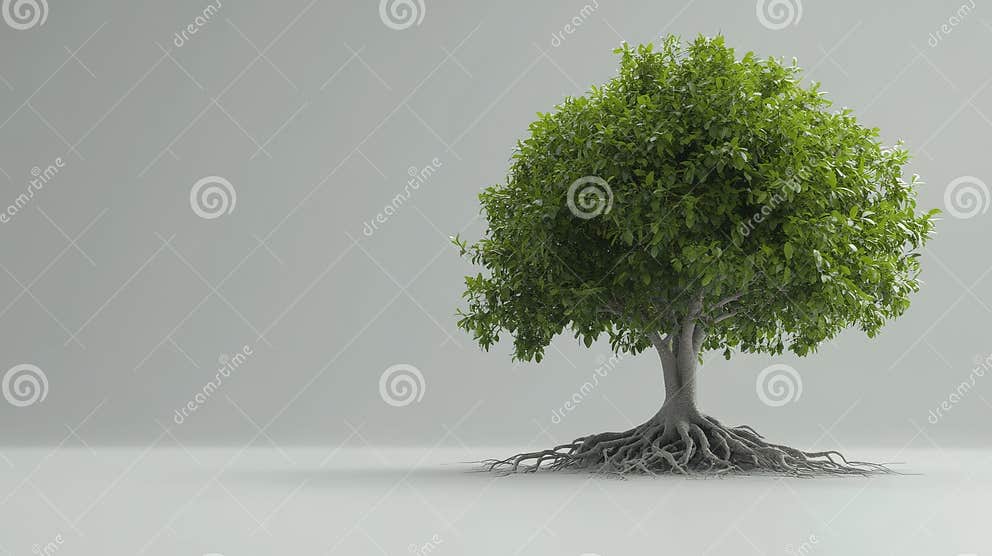 A Regal Tree with Roots on Display in an Understated Space. Stock Photo ...
