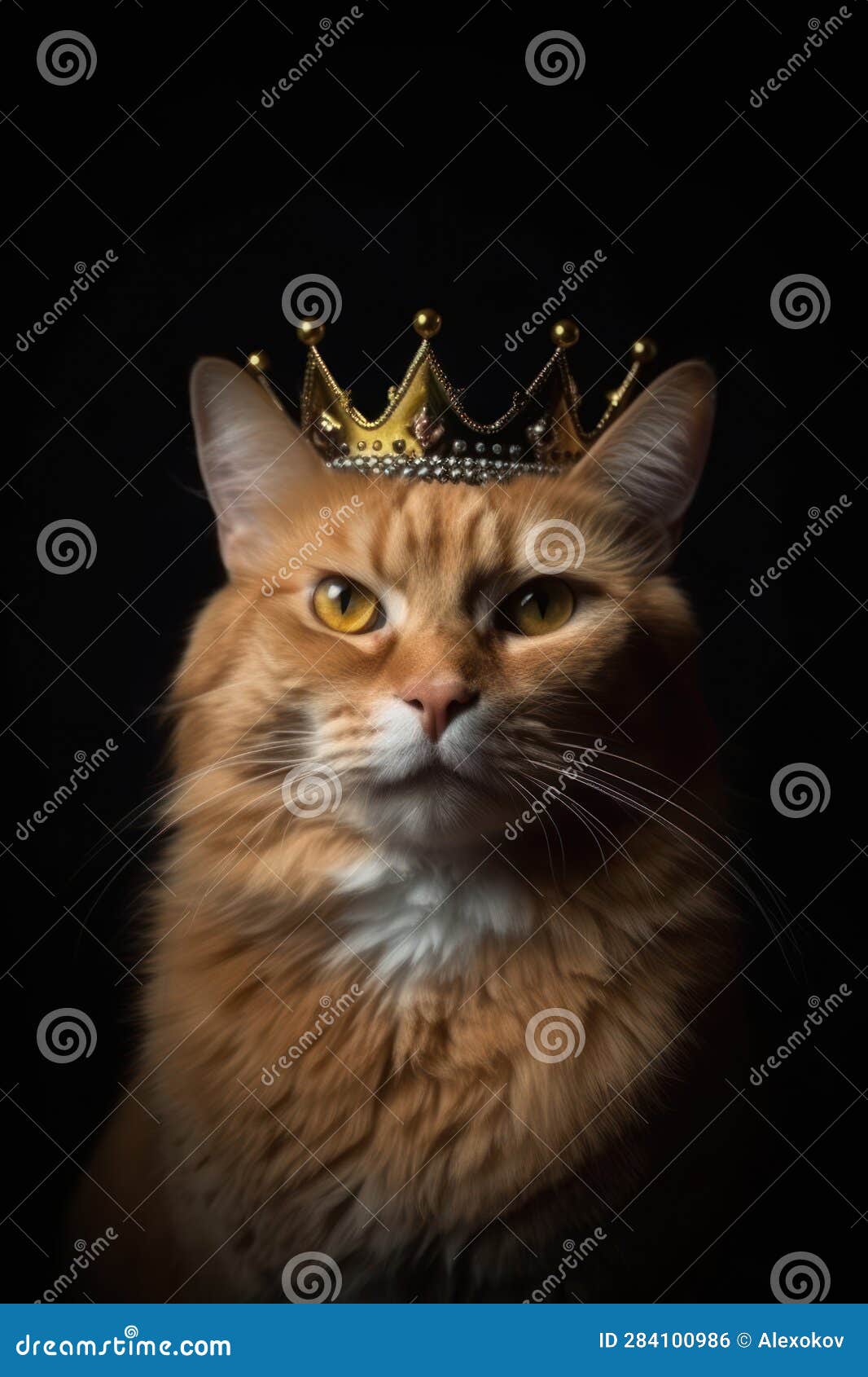 Regal Yellow Cat Portrait on Black Background Stock Illustration ...