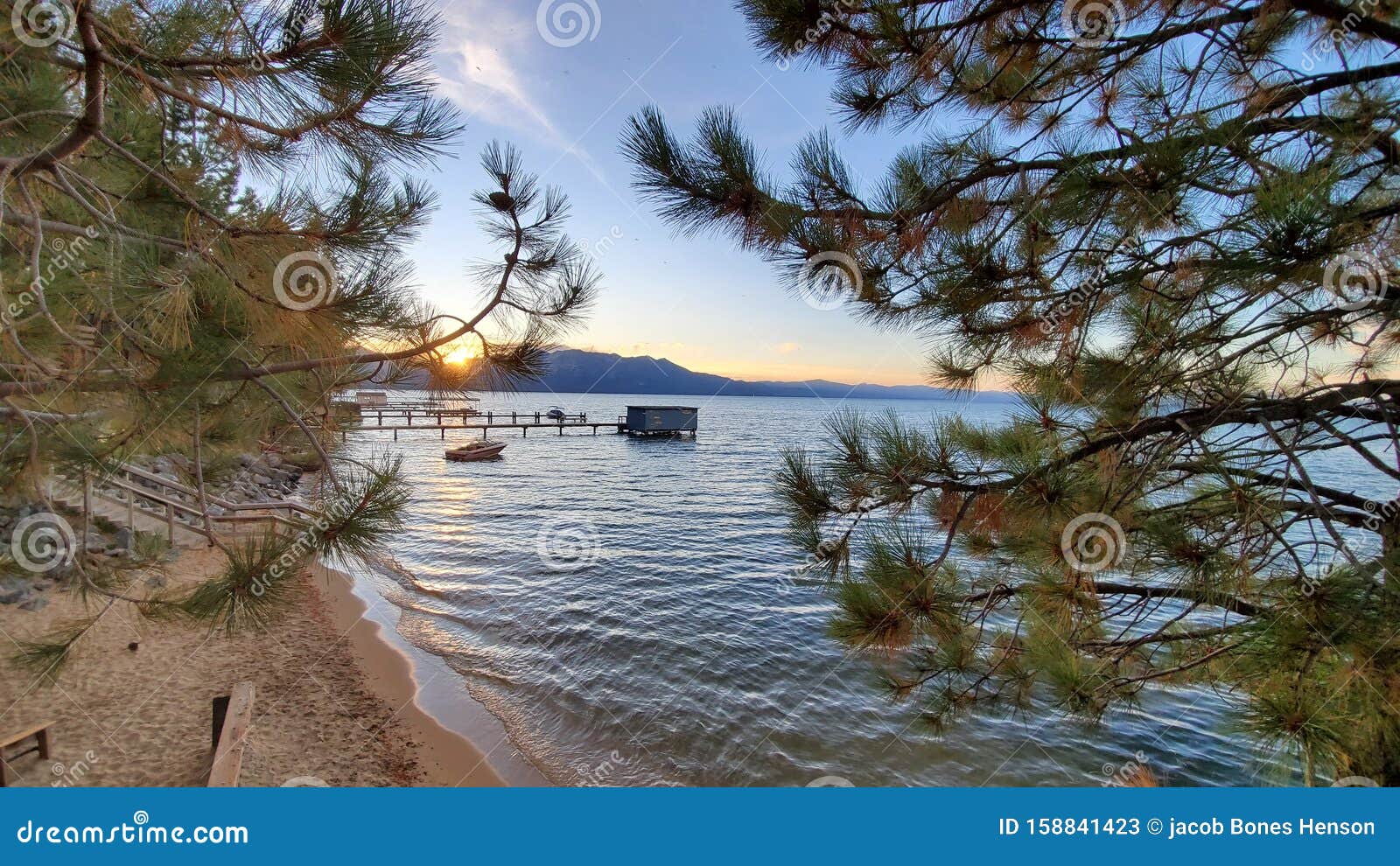 Regan Beach Deck Oct Tahoe Sunset Stock Image - Image of beach, deck ...