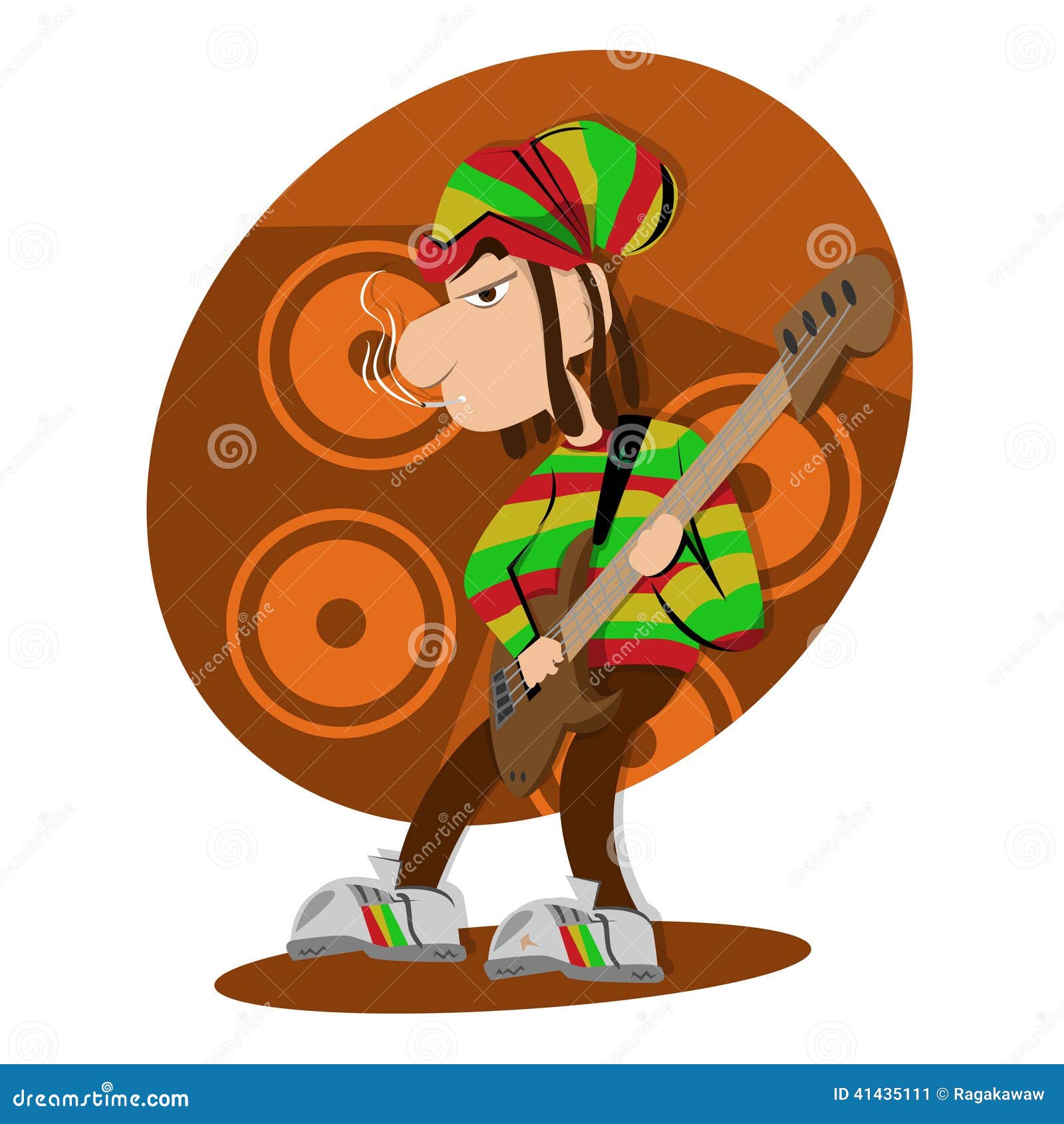 Reggae Dread Lock Bass Player Cartoon Vector | CartoonDealer.com #41435111
