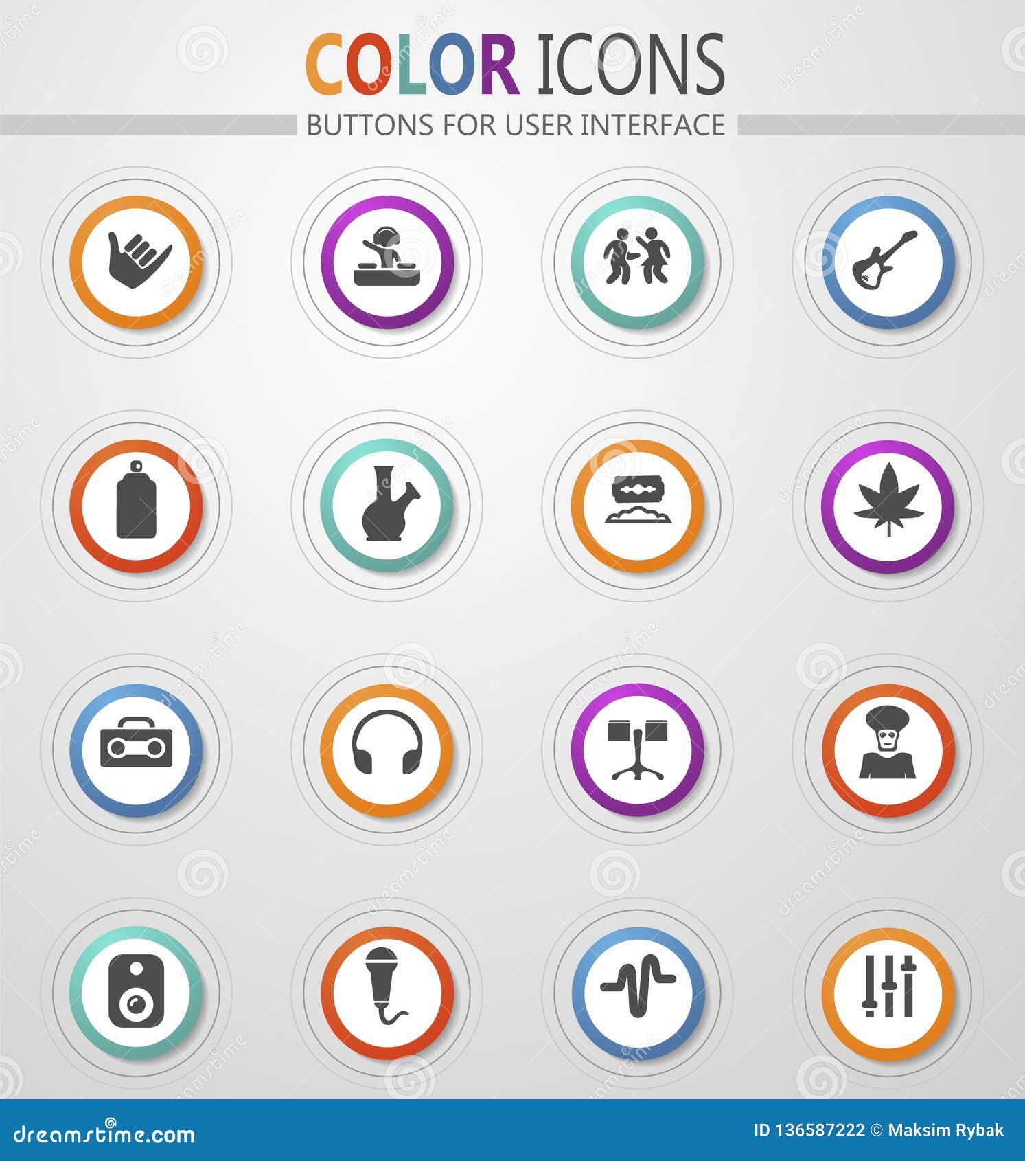 Reggae icons set stock vector. Illustration of bass - 136587222