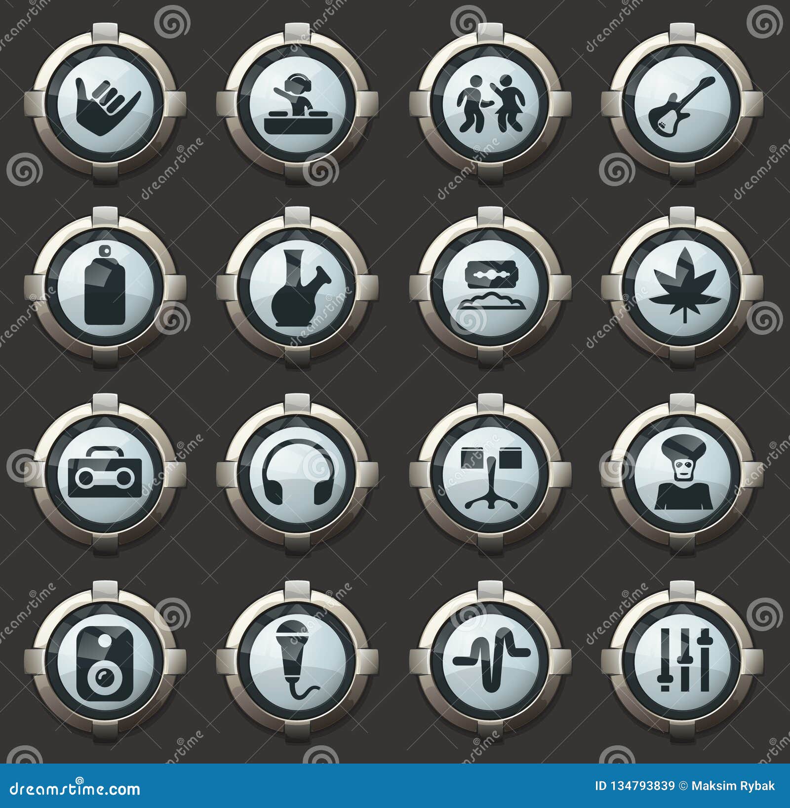 Reggae icons set stock vector. Illustration of loud - 134793839